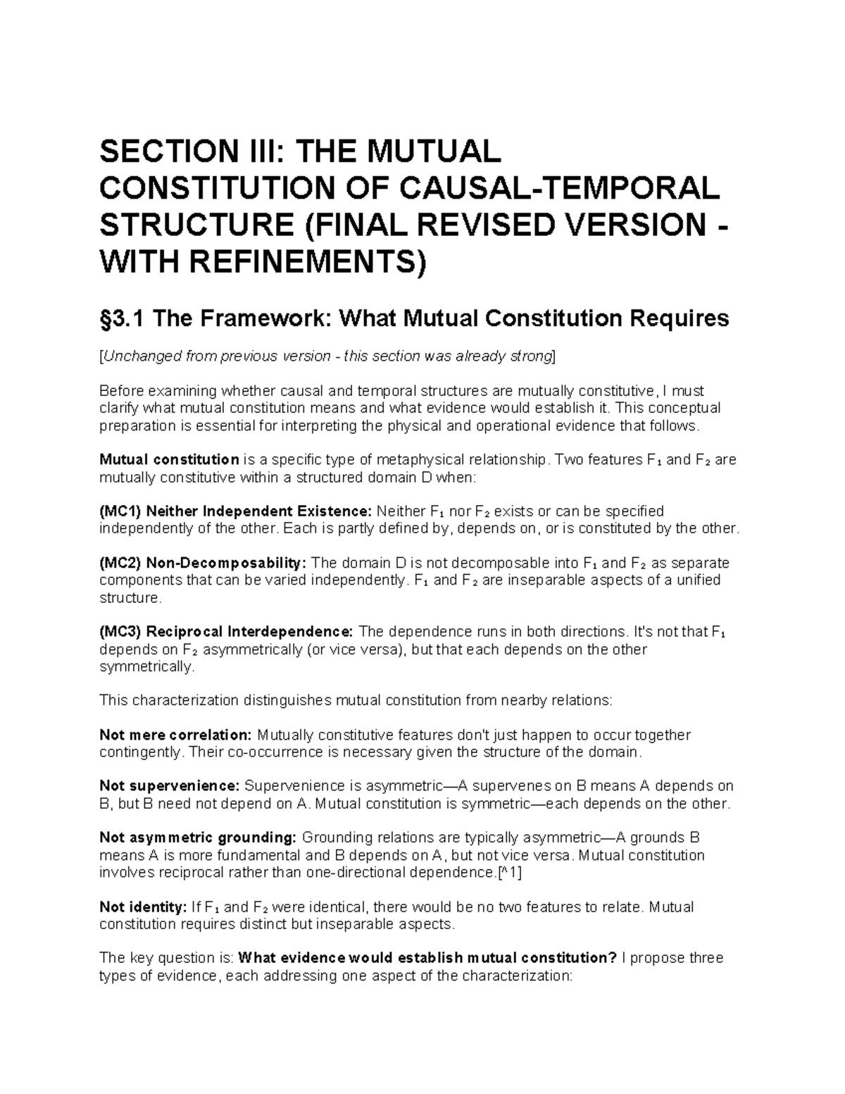 Section III: The Mutual Constitution of Causal-Temporal Structure ...