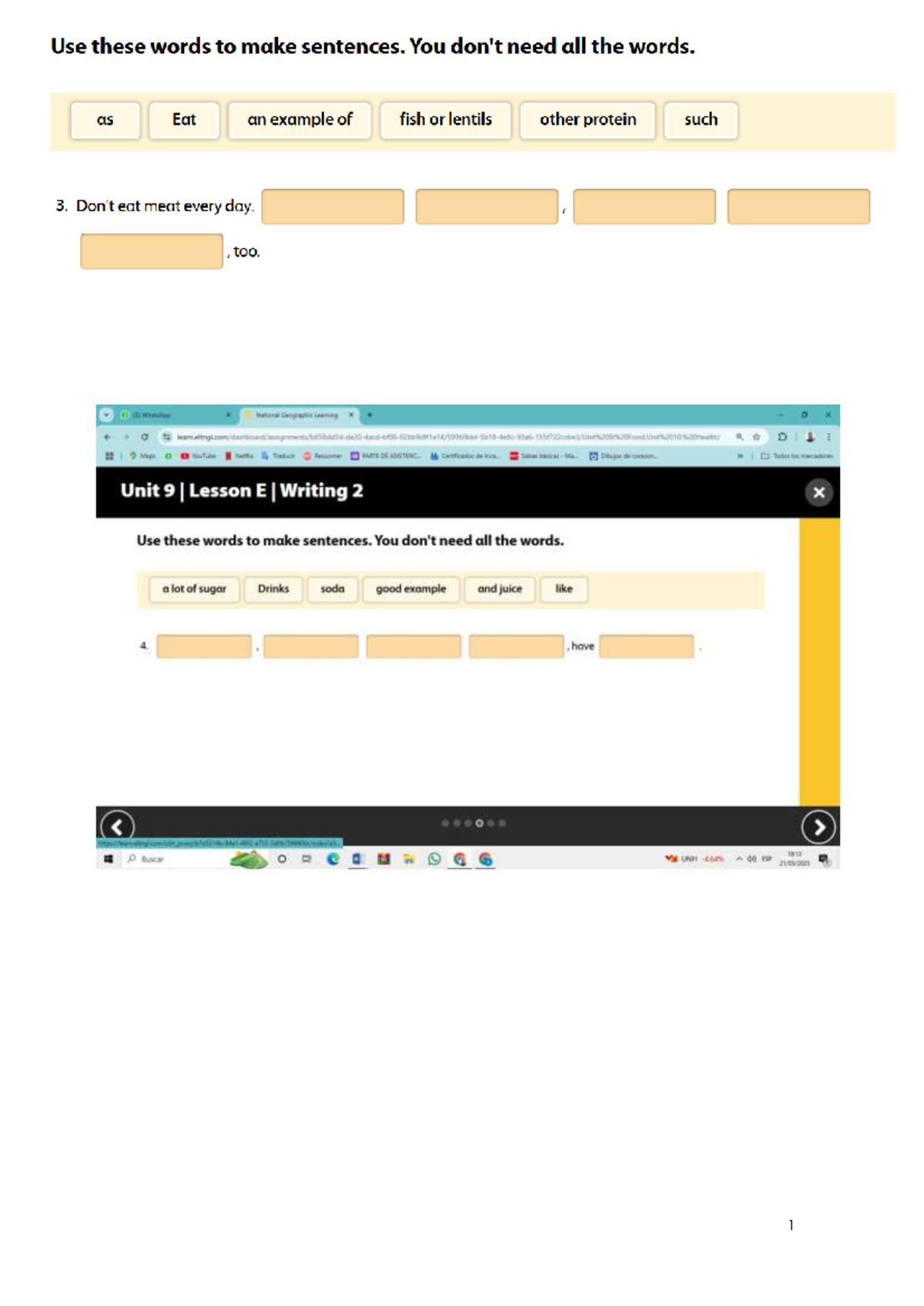 Unit 9 Lesson E Writing 2: Sentence Creation with Given Words - Studocu