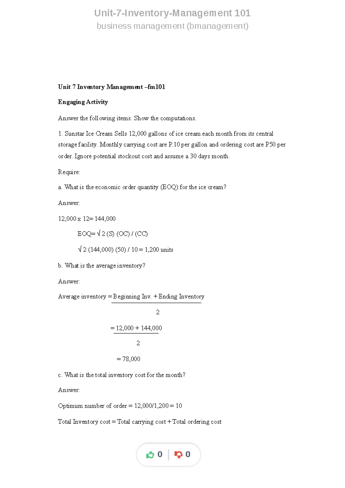 Inventory Management 101: Unit 7 Study Notes for BManagement - Studocu