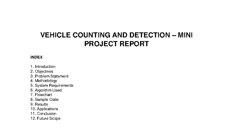 VEHICLE COUNTING AND DETECTION MINI PROJECT REPORT - Studocu