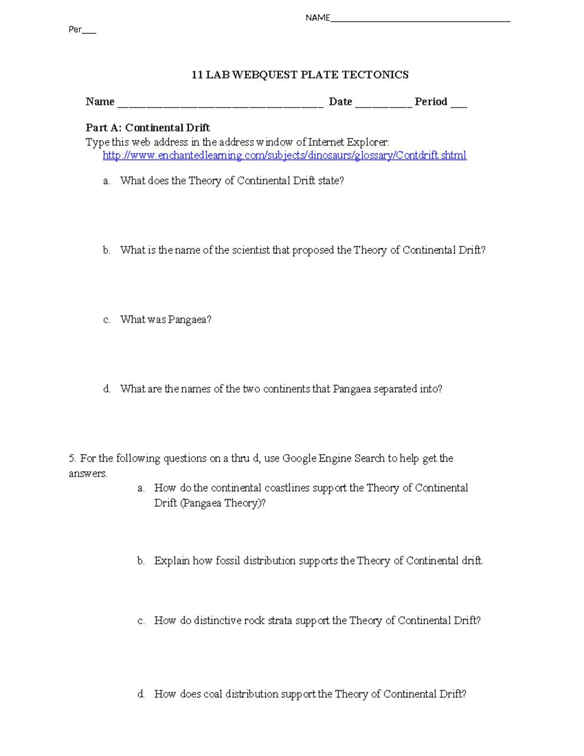 11 LAB WEBQUEST: Understanding Plate Tectonics and Continental Drift ...