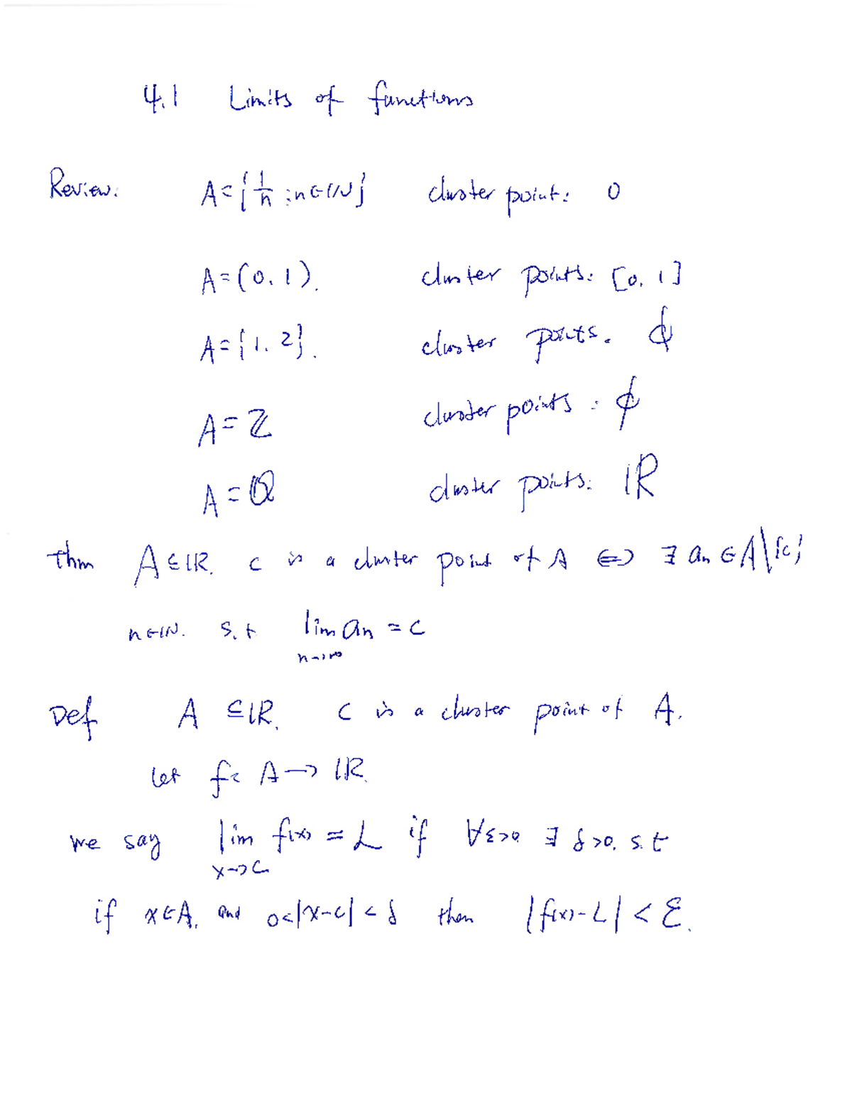 Lecture 24: Limits of Functions and Cluster Points - MA 34100 - Studocu