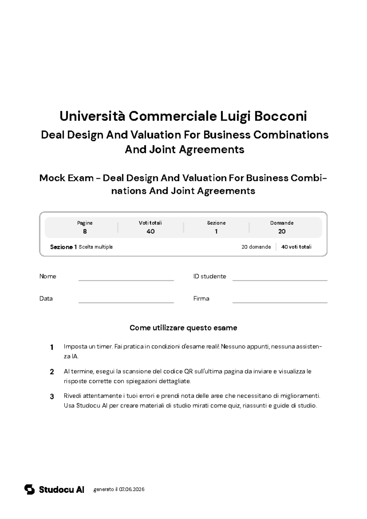 Mock Exam - Deal Design and Valuation - Studocu