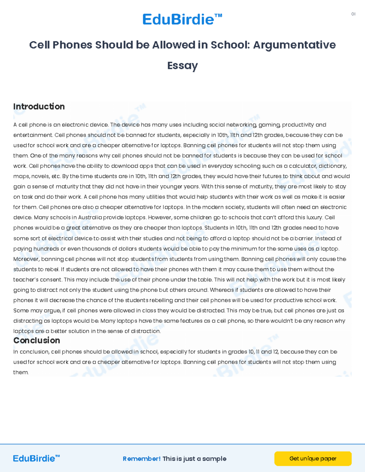 Cell Phones Should be Allowed in School Argumentative Essay - Cell ...