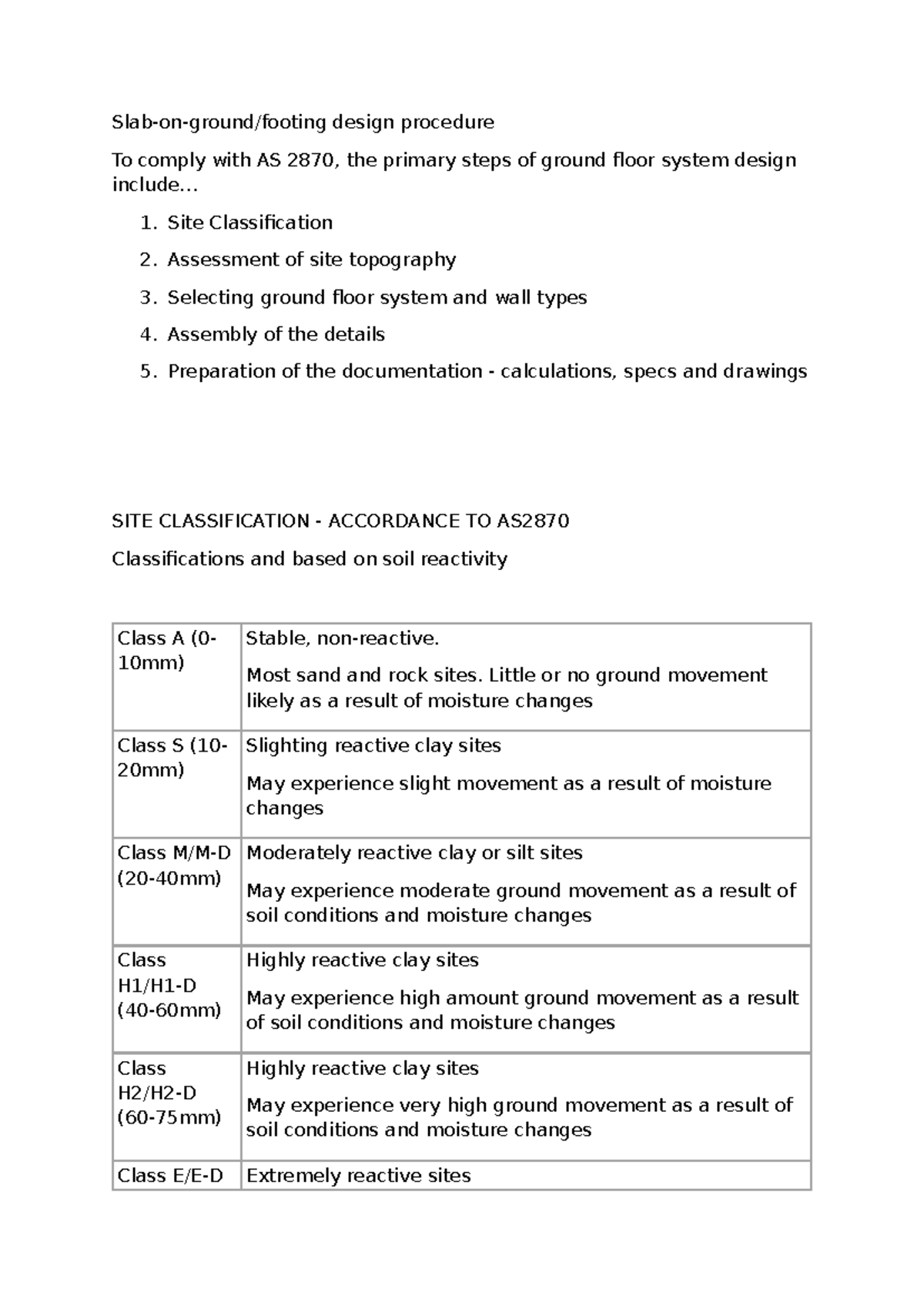 Ground floor system design procedure in accordance with AS 2870 - Studocu