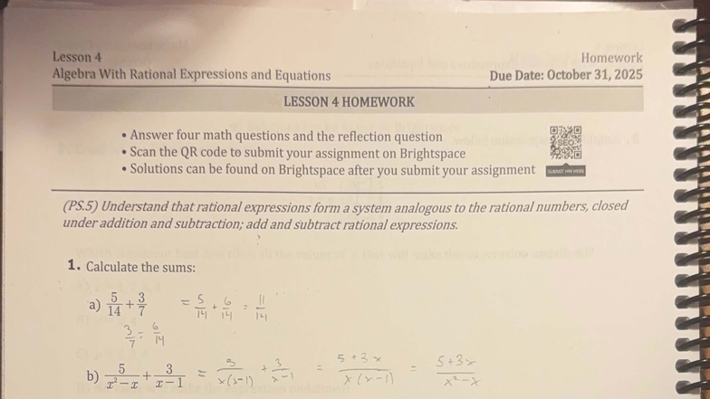 Algebra PS.5 Lesson 4 Homework: Rational Expressions & Equations - Studocu