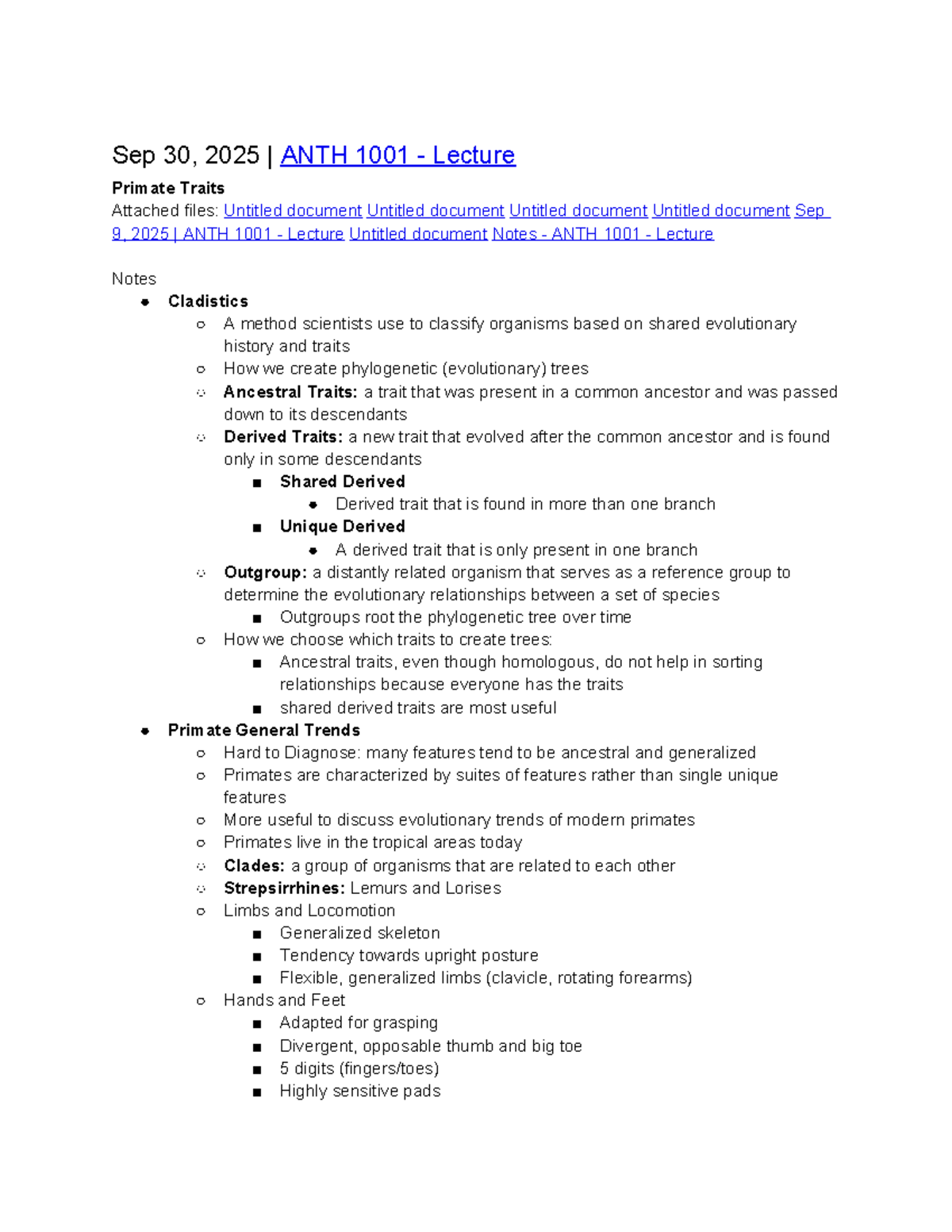 Primate Traits Overview - ANTH 1001 Lecture Notes - Studocu