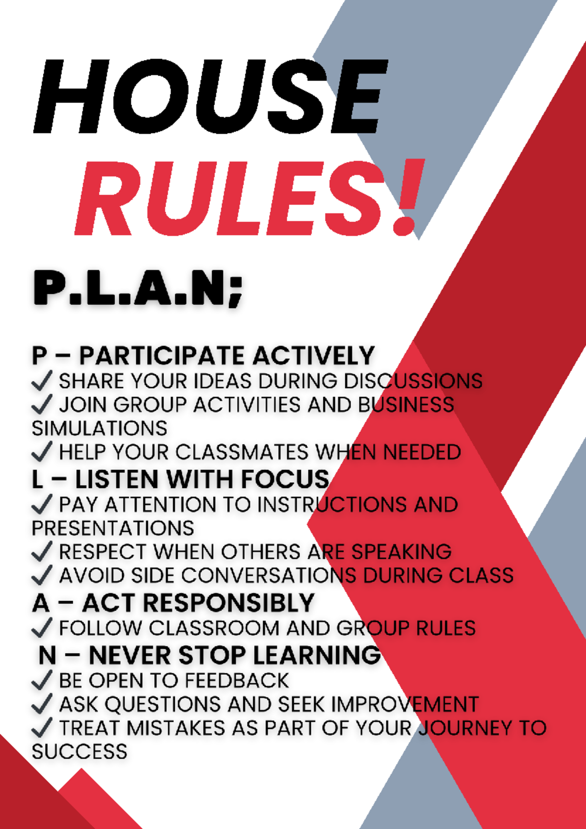 HOUSE RULES! P.L.A.N Guidelines for Active Participation - Studocu