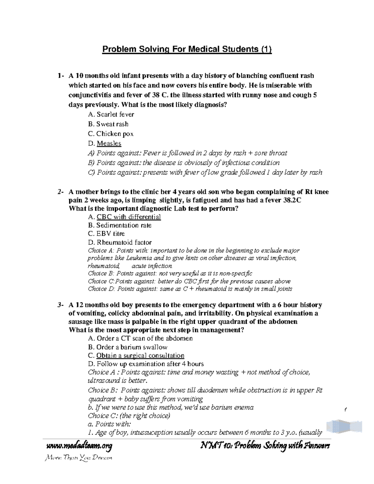 Medad Pediatrics Problem Solving - medadteam NMT 10: Problem Solving ...