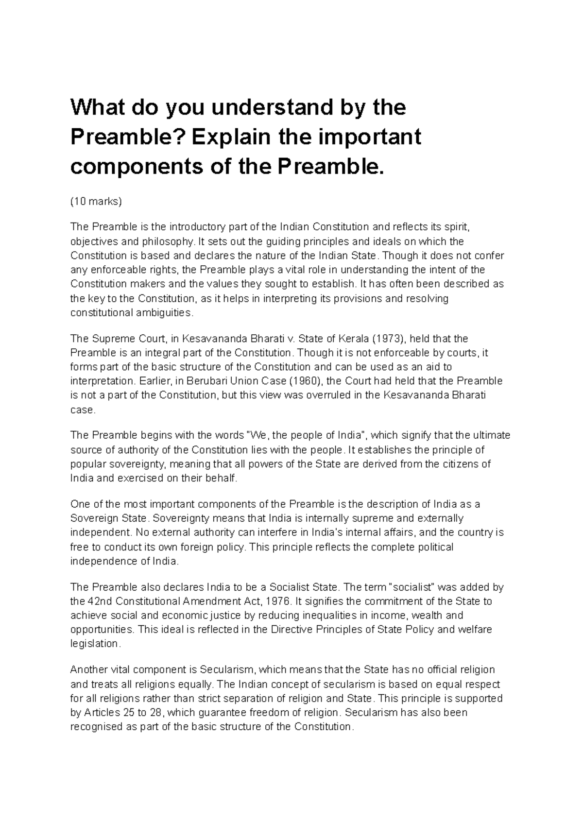 Preamble of the Indian Constitution: Key Components Explained - Studocu