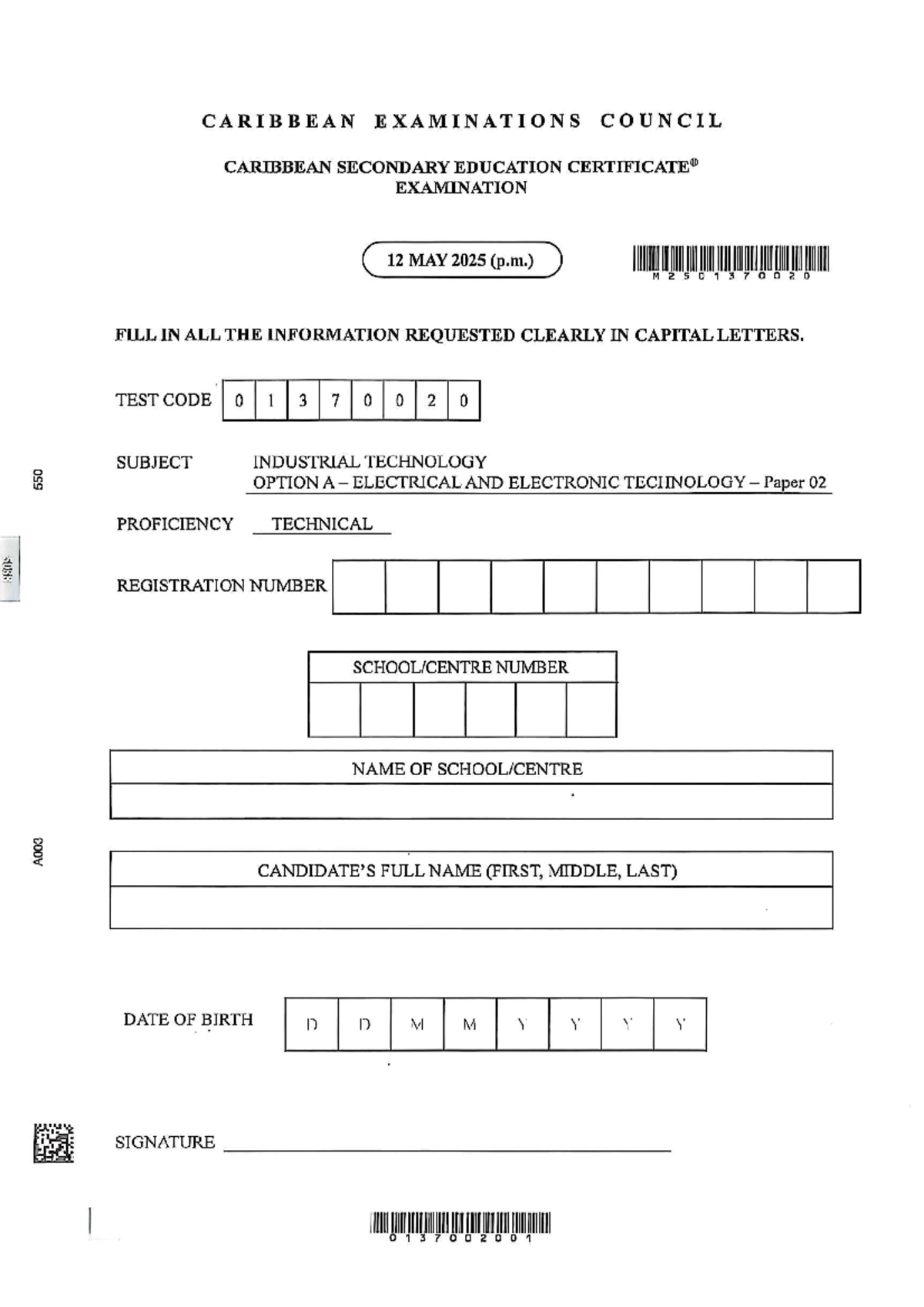 CSEC EET 2025 - Industrial Technology Paper 02 Exam Guide - Studocu