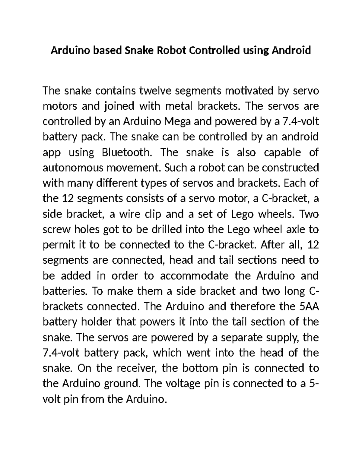 N459 - Arduino-Based Snake Robot Project Proposal Notes - Studocu