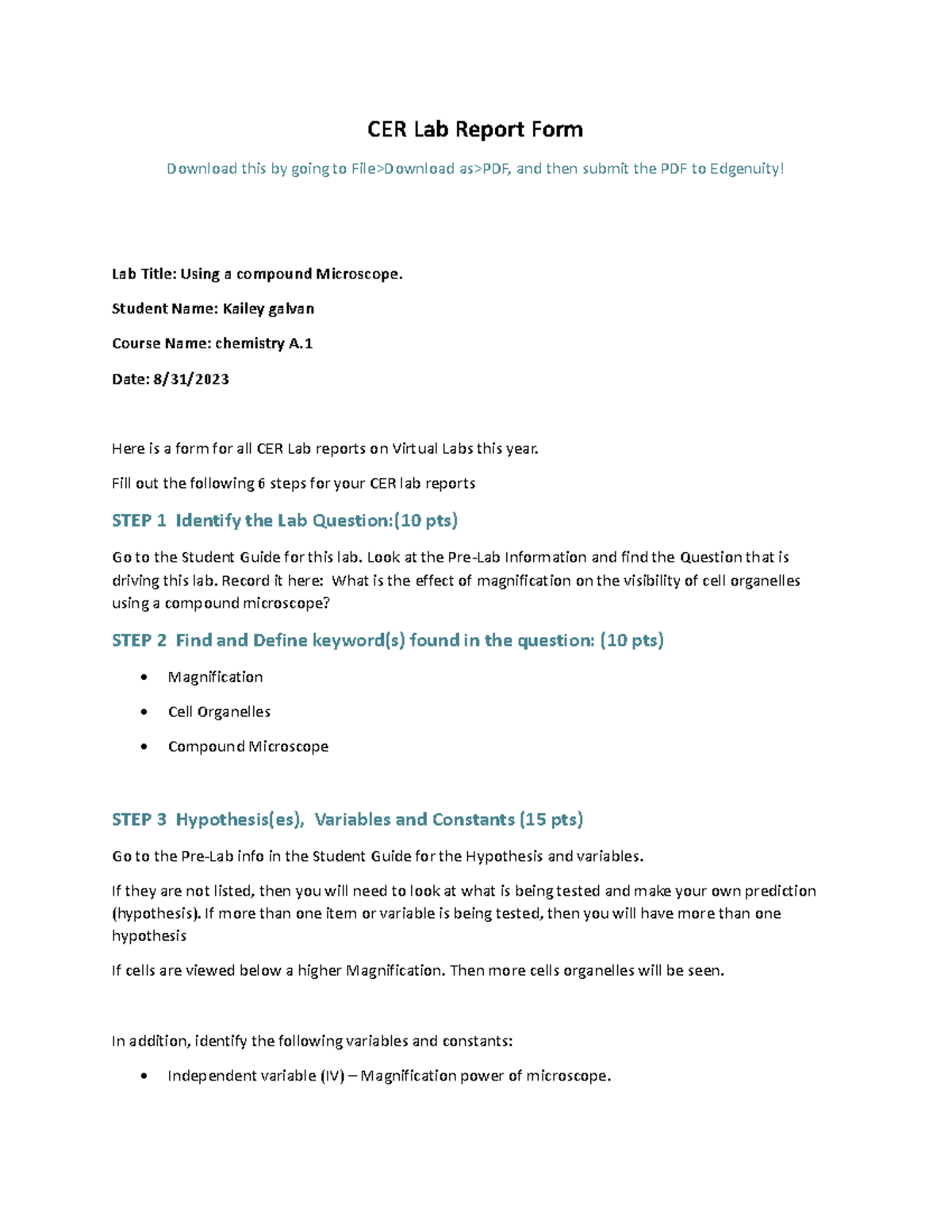 Copy of CER Lab Report Template - CER Lab Report Form Download this by ...