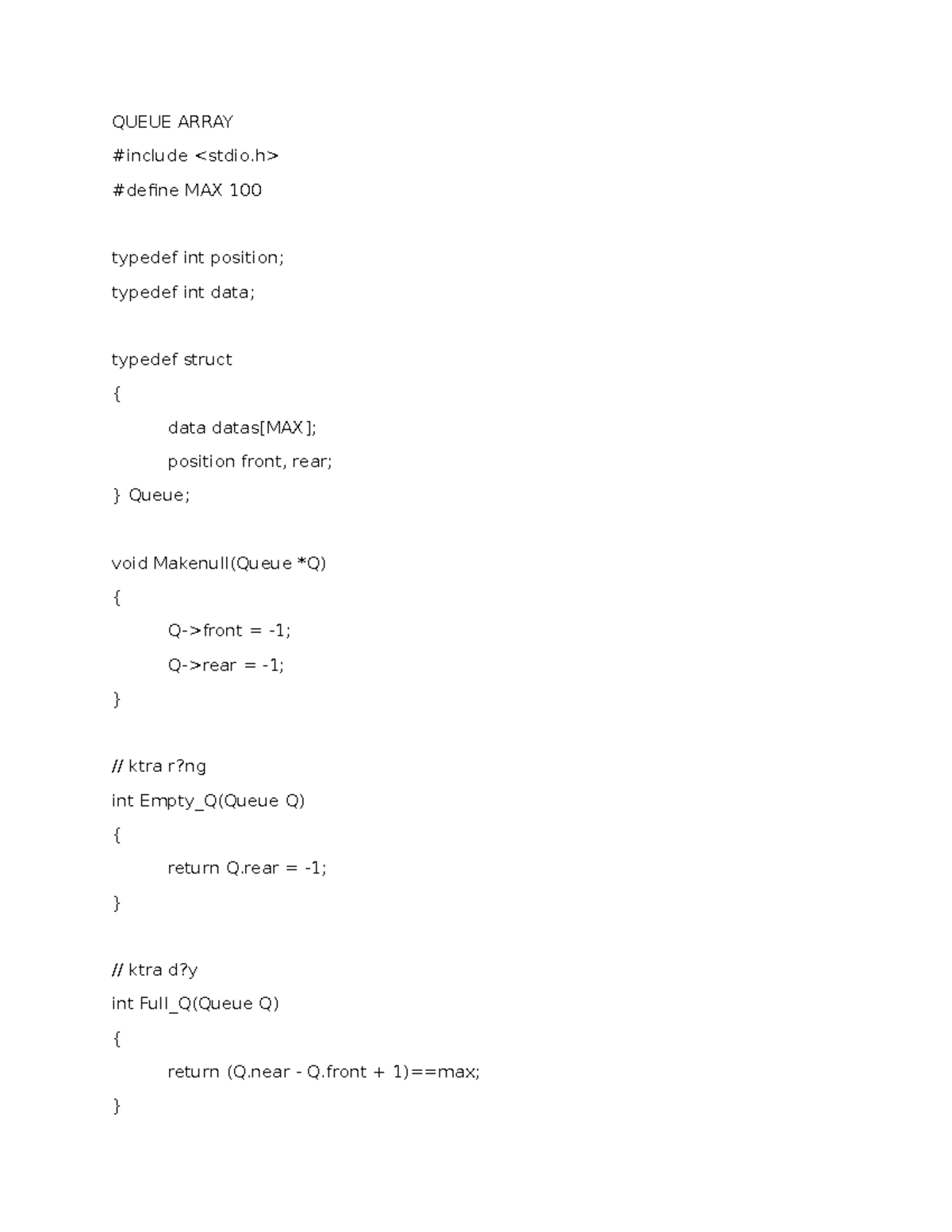 Queue Array Implementation - Max Size 100 in C Programming - Studocu