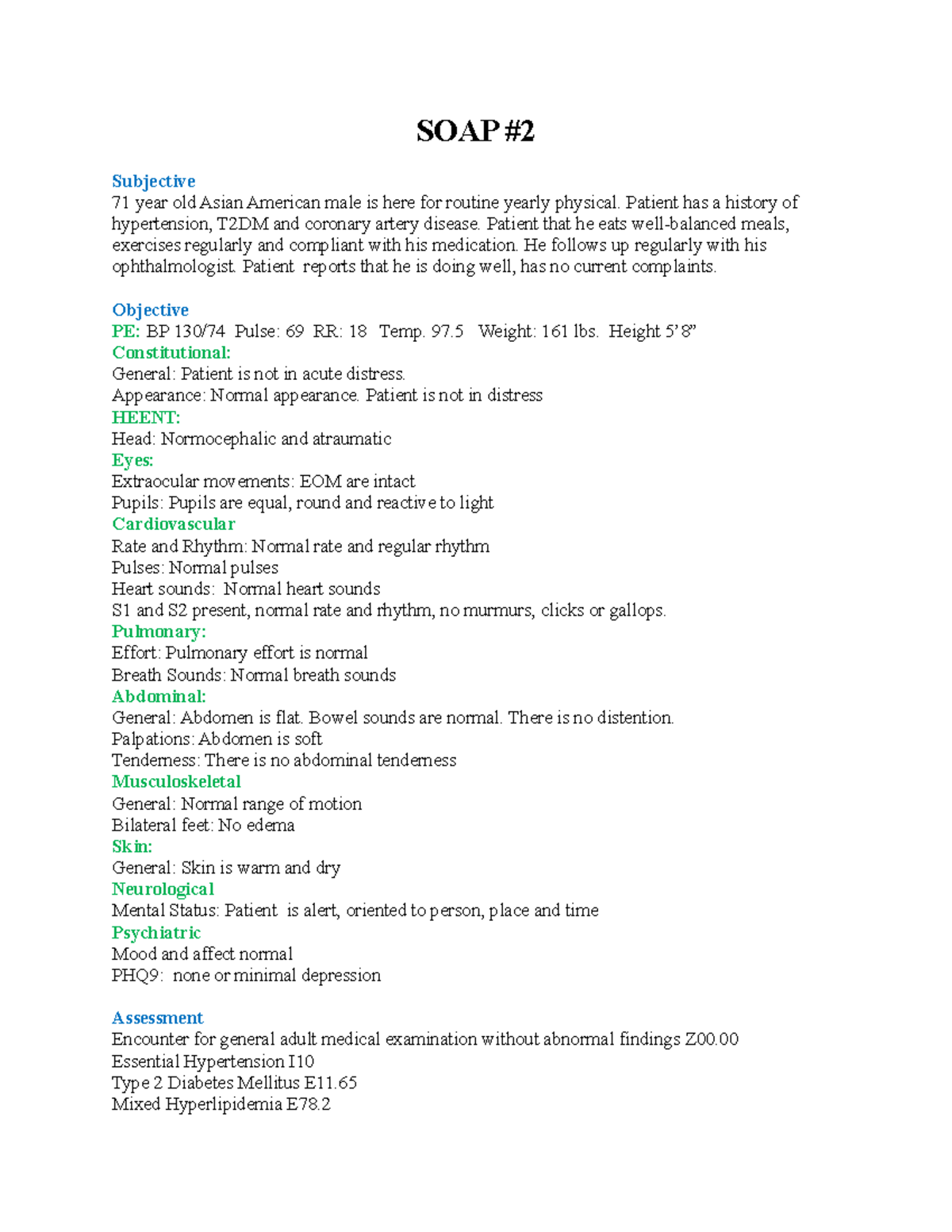 SOAP #2 - Focused SOAP Notes for Routine Physical Exam - Studocu