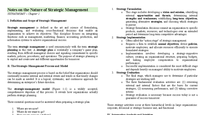 YSTRATMGMT Chapter 1: Understanding Strategic Management Concepts - Studocu