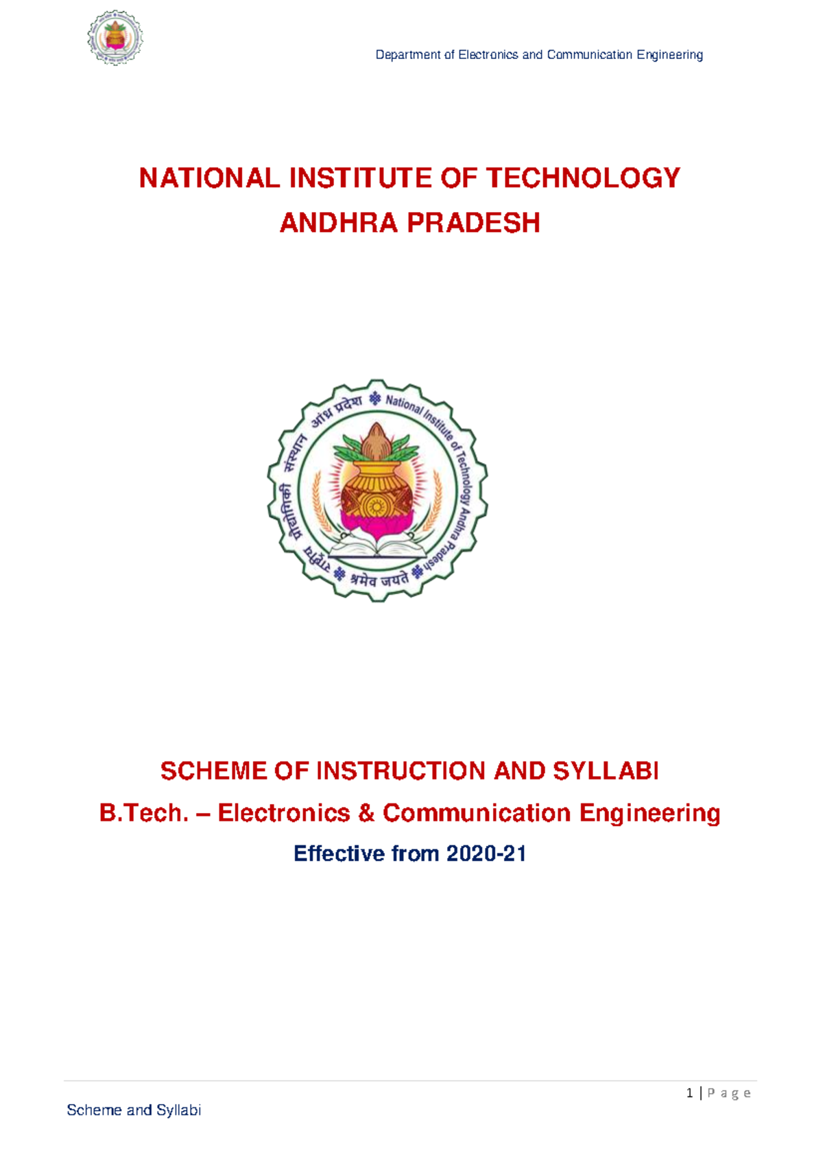 B.Tech. ECE R20 Curriculum Overview and Course Structure 2020-21 - Studocu