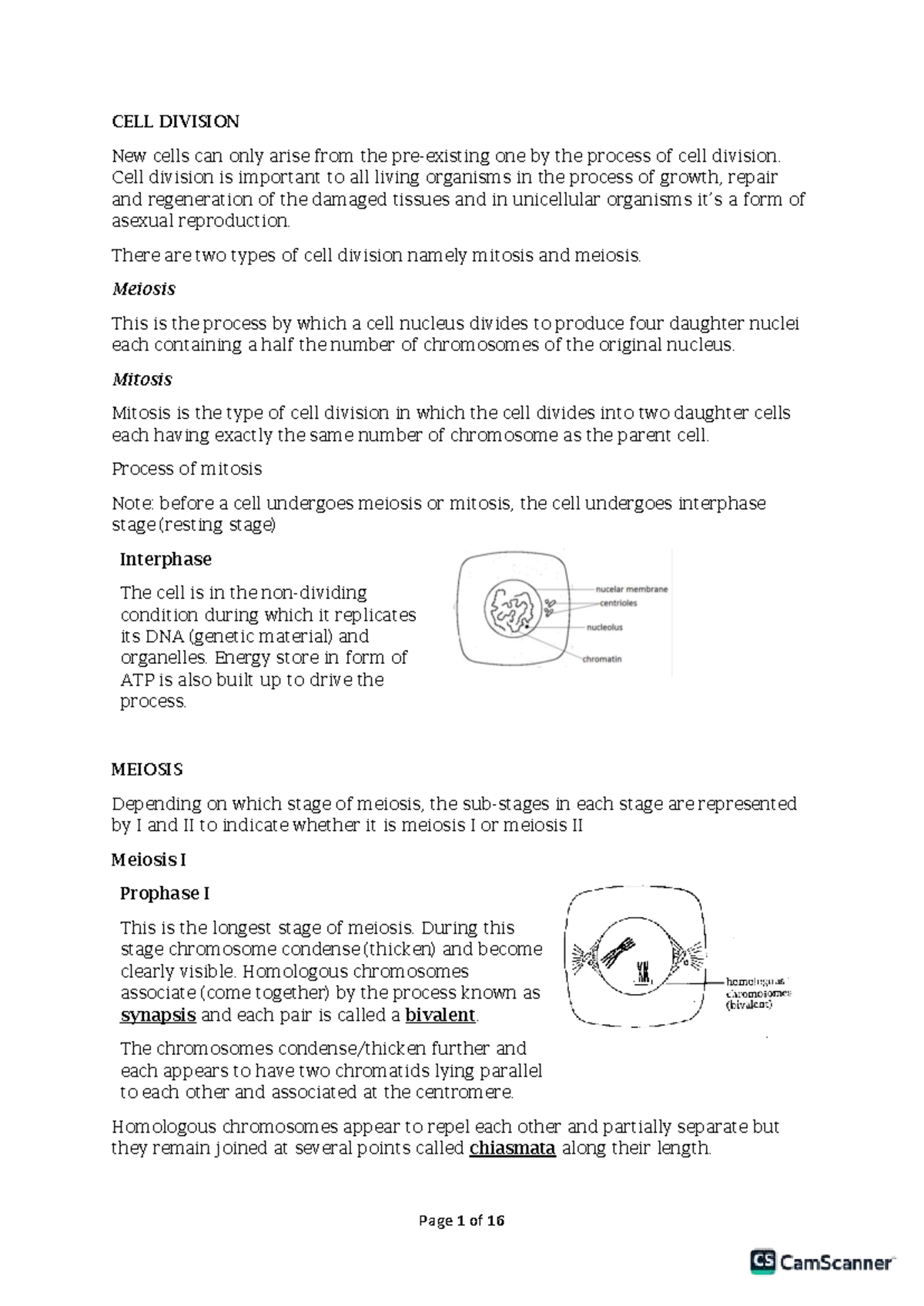 Genetics S.4 Lesson Notes - Cell Division and Inheritance - Studocu