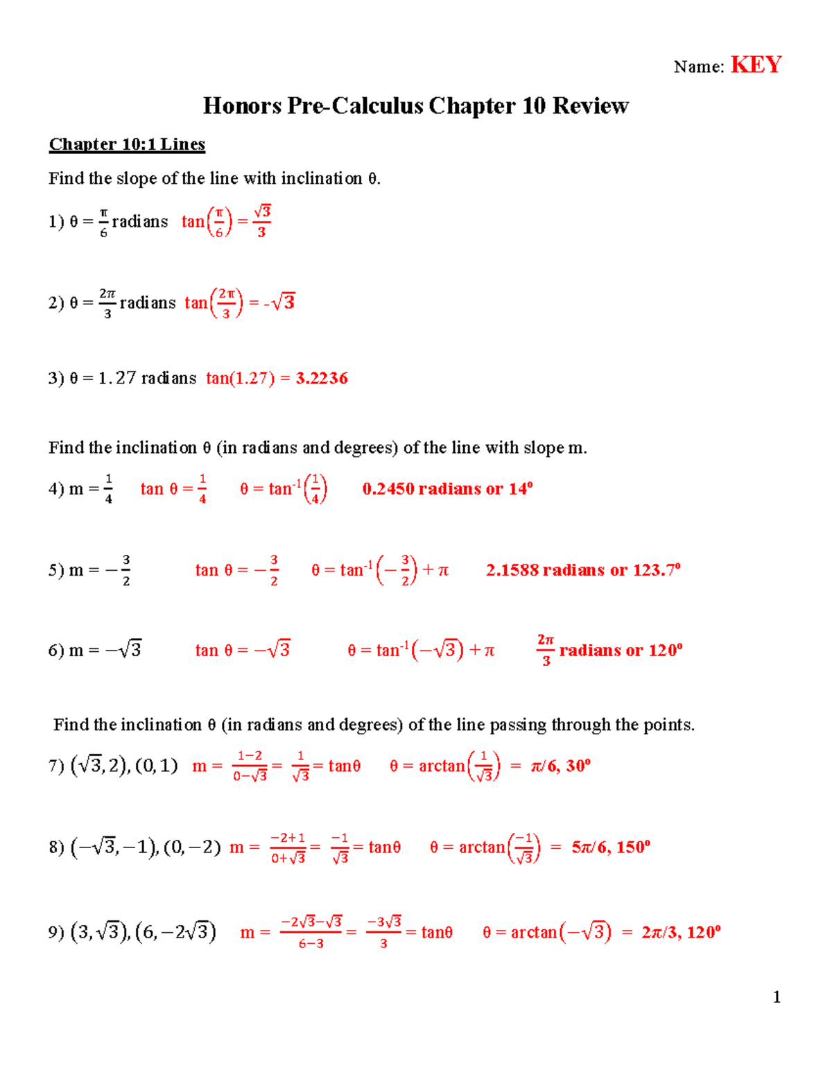 KEY MATH 101 Chapter 10 Review 2024: Lines and Ellipses - Studocu