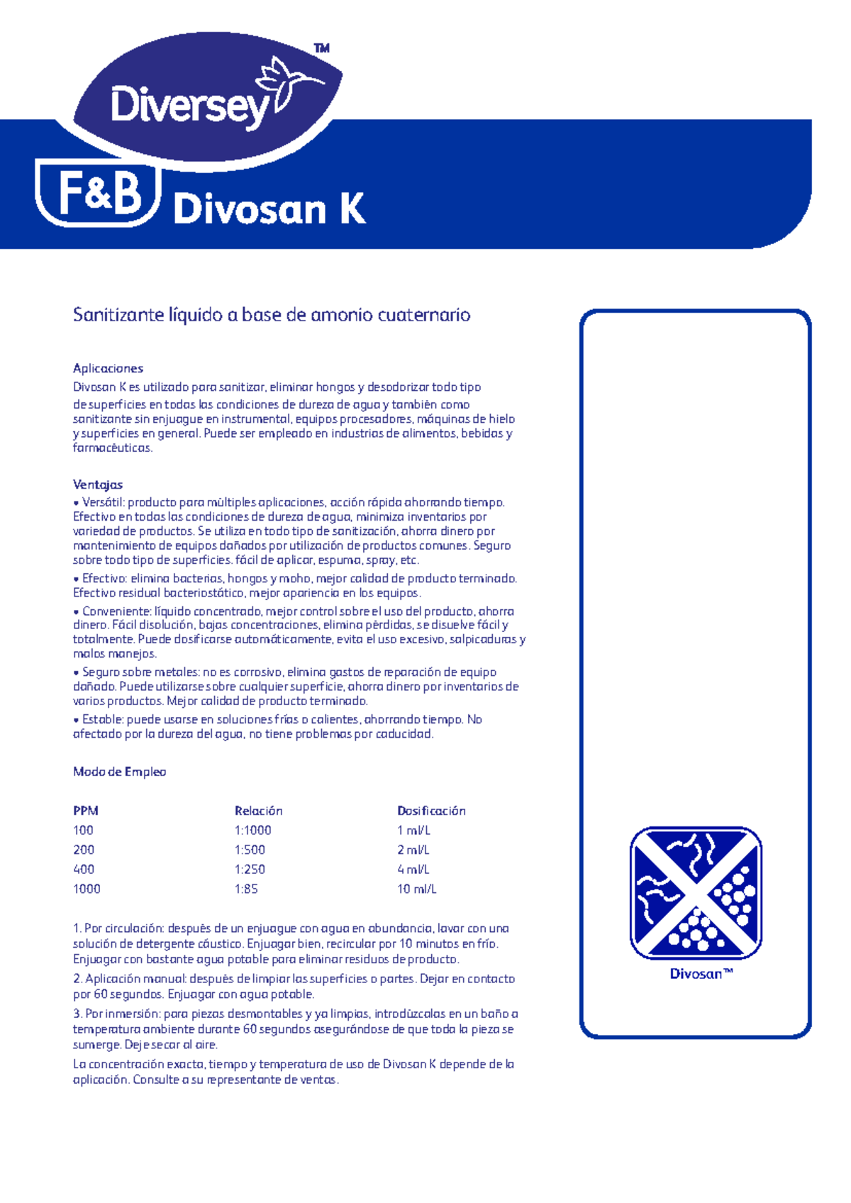 Divosan K-PIS: Hoja de Seguridad del Sanitizante Amonio Cuaternario ...