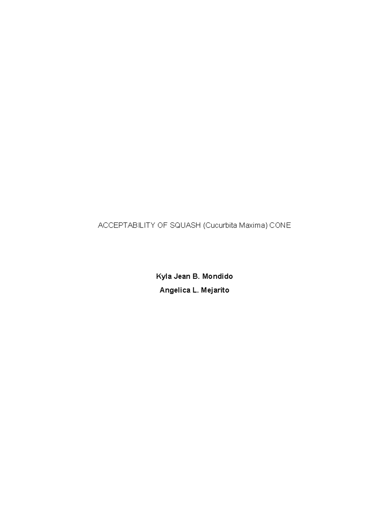 Acceptability Study of Squash (Cucurbita Maxima) Ice Cream Cone - Studocu
