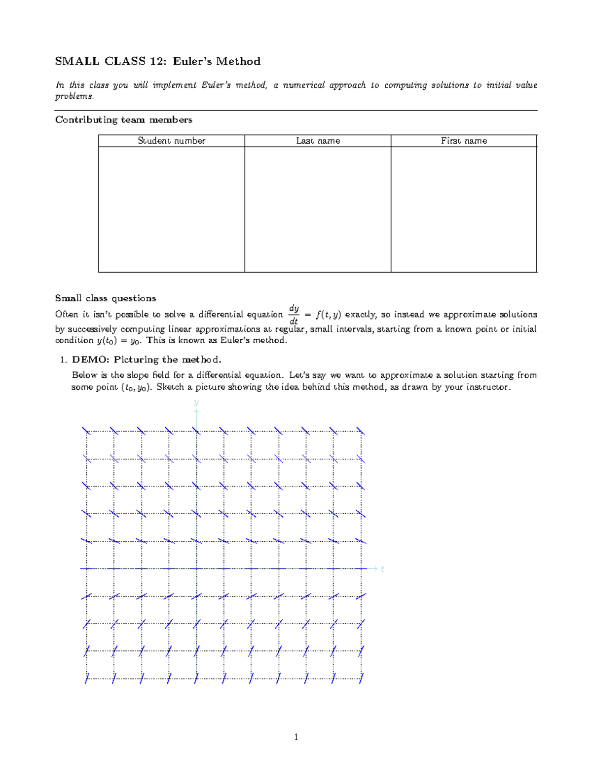 SC11 (Euler) Method: Numerical Solutions to IVPs in Small Class 12 ...