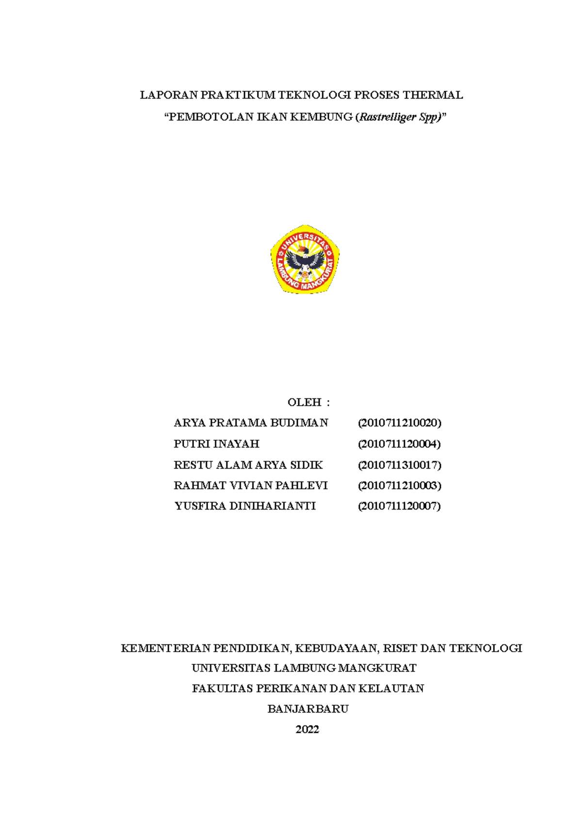 Laporan Praktikum Teknologi Proses Thermal: Pembotolan Ikan Kembung ...