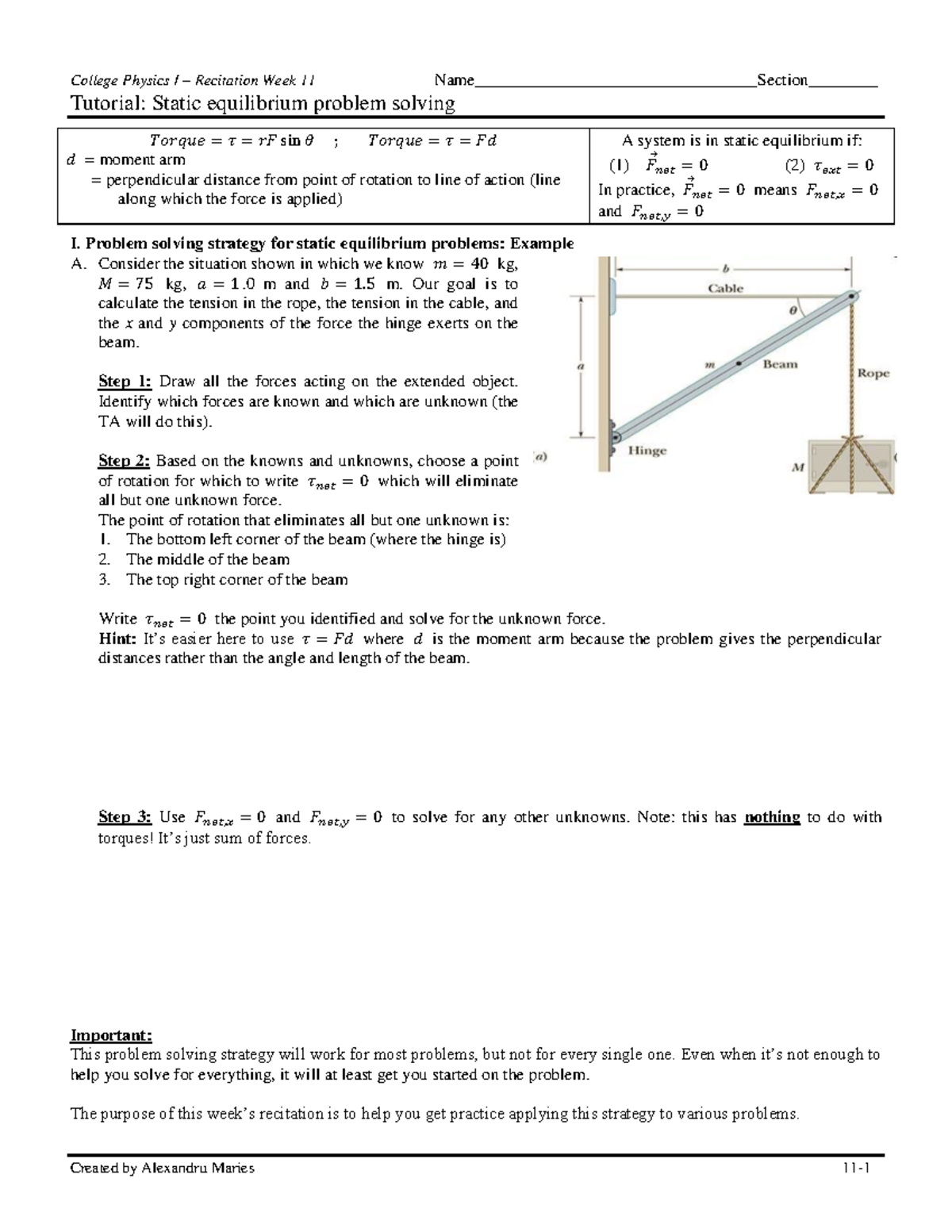 CP1 Recitation Tutorial - Week 11: Solving Static Equilibrium Problems - Studocu