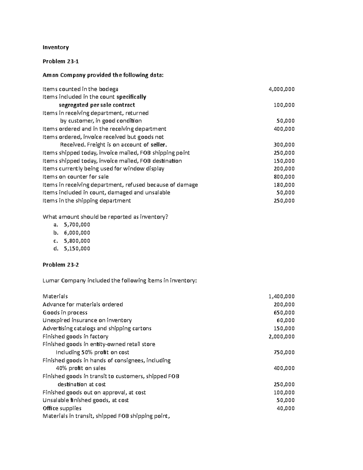Advanced Accounting: Inventory Problems and Solutions (ACC 301) - Studocu