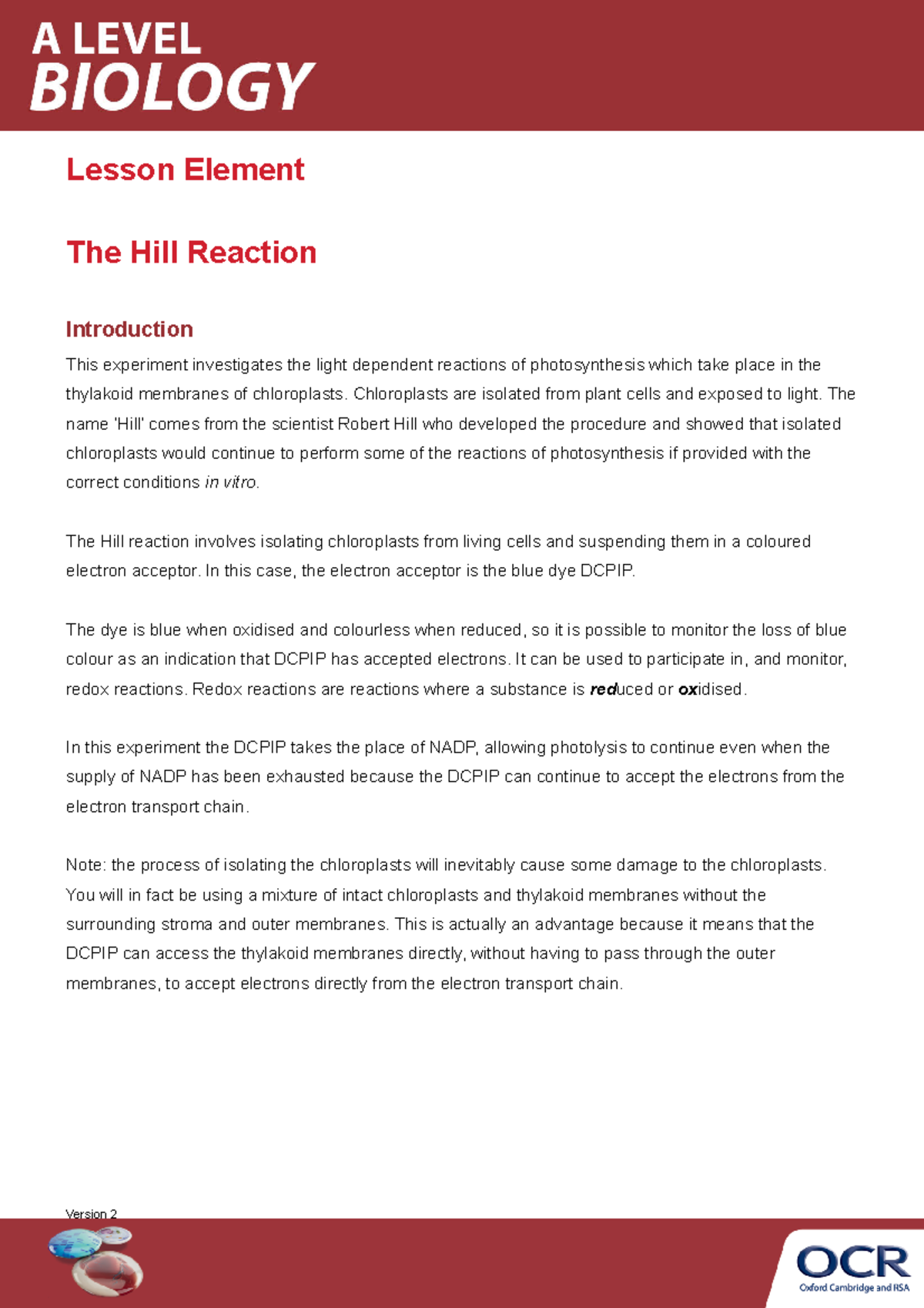 170051 Hill Reaction Activity: Investigating Photosynthesis Processes ...