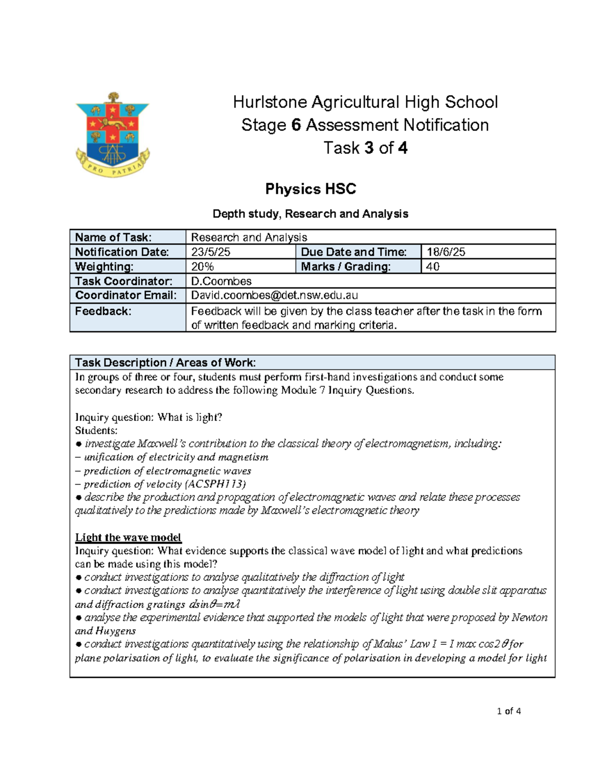 2025 Phys HSC Task 3: Depth Study on Light and Electromagnetism - Studocu