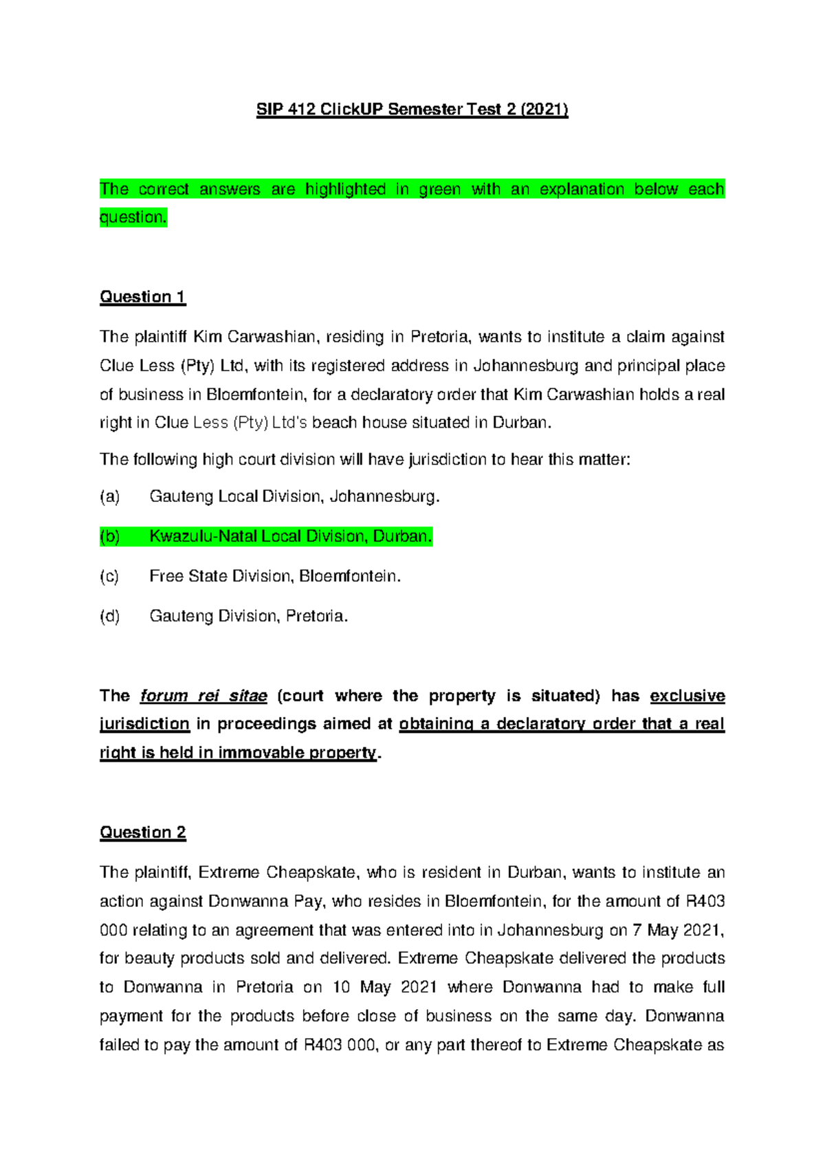 MEMO SIP 412 Click UP Semester Test 2 2021 1 - SIP 412 ClickUP Semester ...