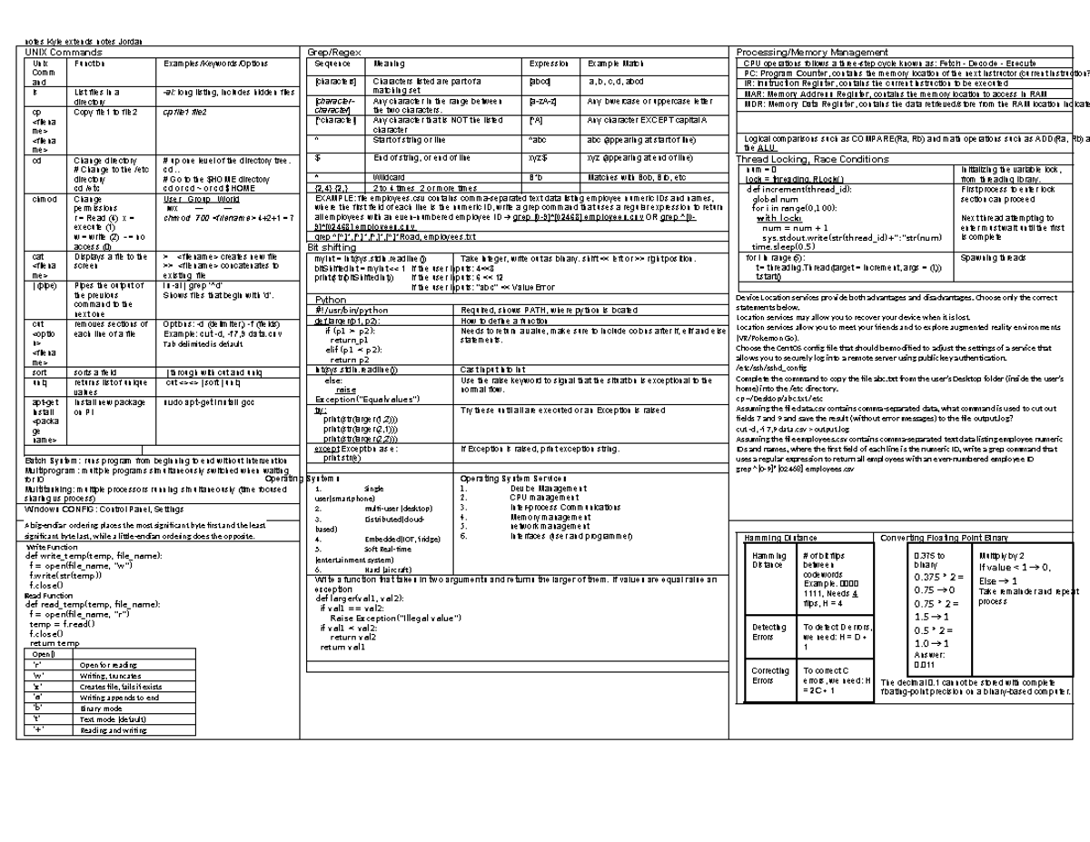 Study sheet - notes Kyle extends notes Jordan UNIX Commands Unix Comm ...