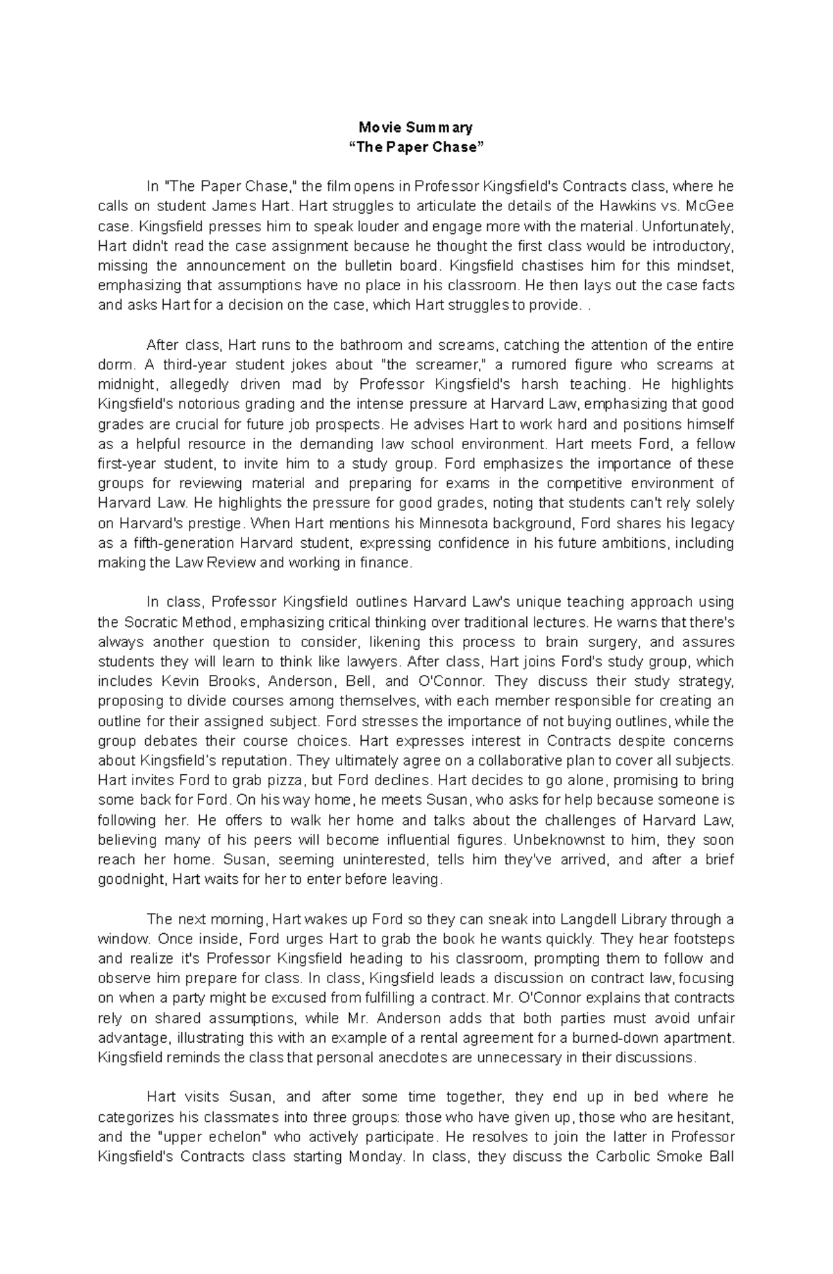 Summary of The Paper Chase: Insights on Contracts & Law School Life ...