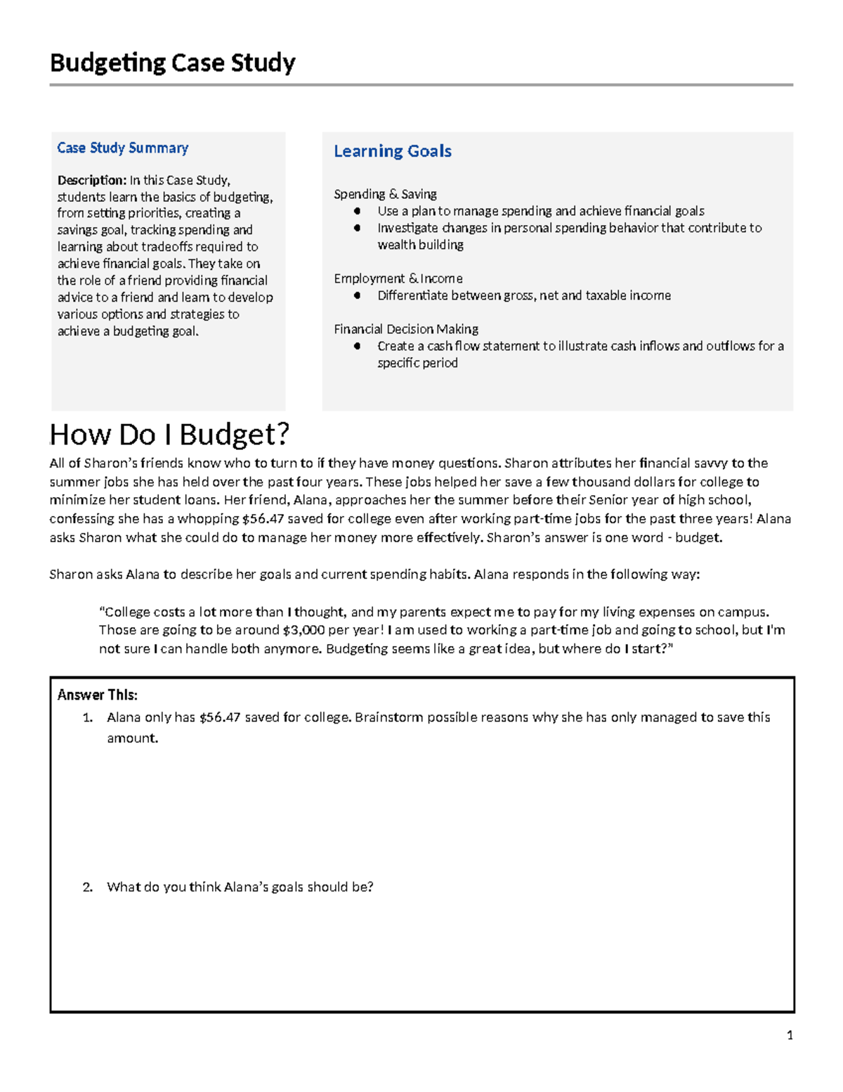 U5L5 Budgeting Case Study: Strategies for Effective Financial Planning ...