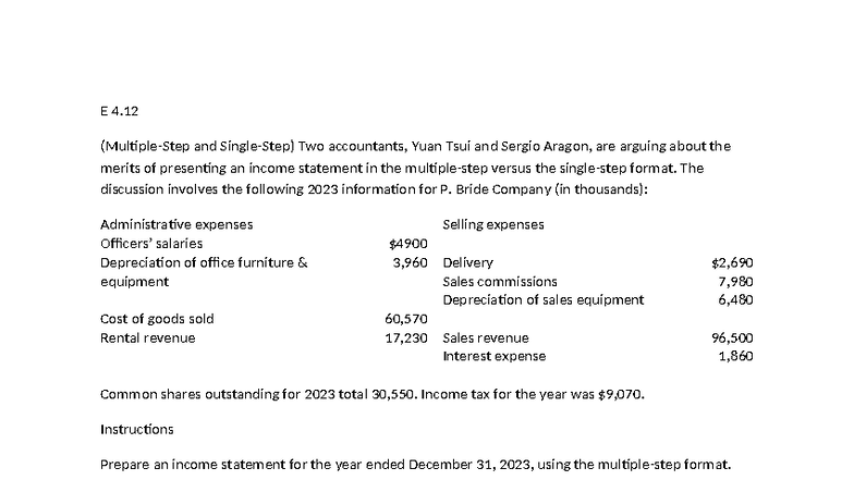 Chapter 4 In-Class Exercises: Income Statements & Retained Earnings ...