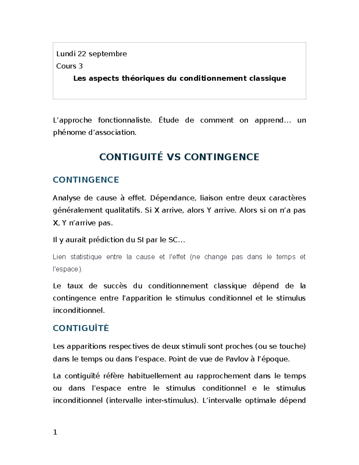 Cours 3 - Aspects théoriques du conditionnement classique (Partie 1 ...