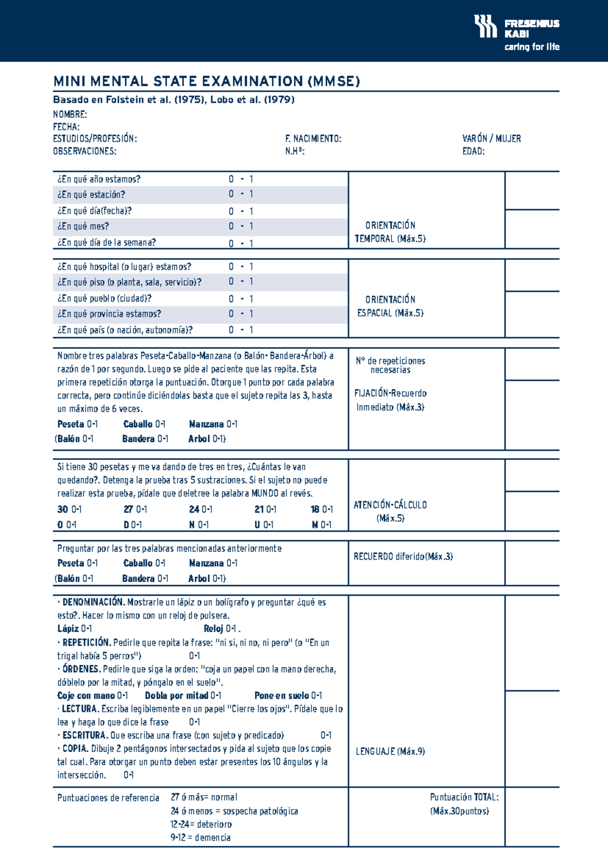 MMSE (MINI MENTAL STATE EXAMINATION) - Folstein Test Adultos Mayores ...