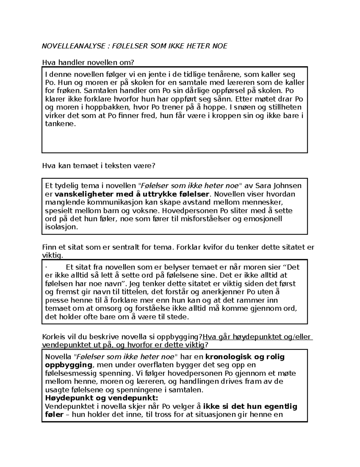 Følelser som ikke heter noe: Analyse av novellen i norsk litteratur ...