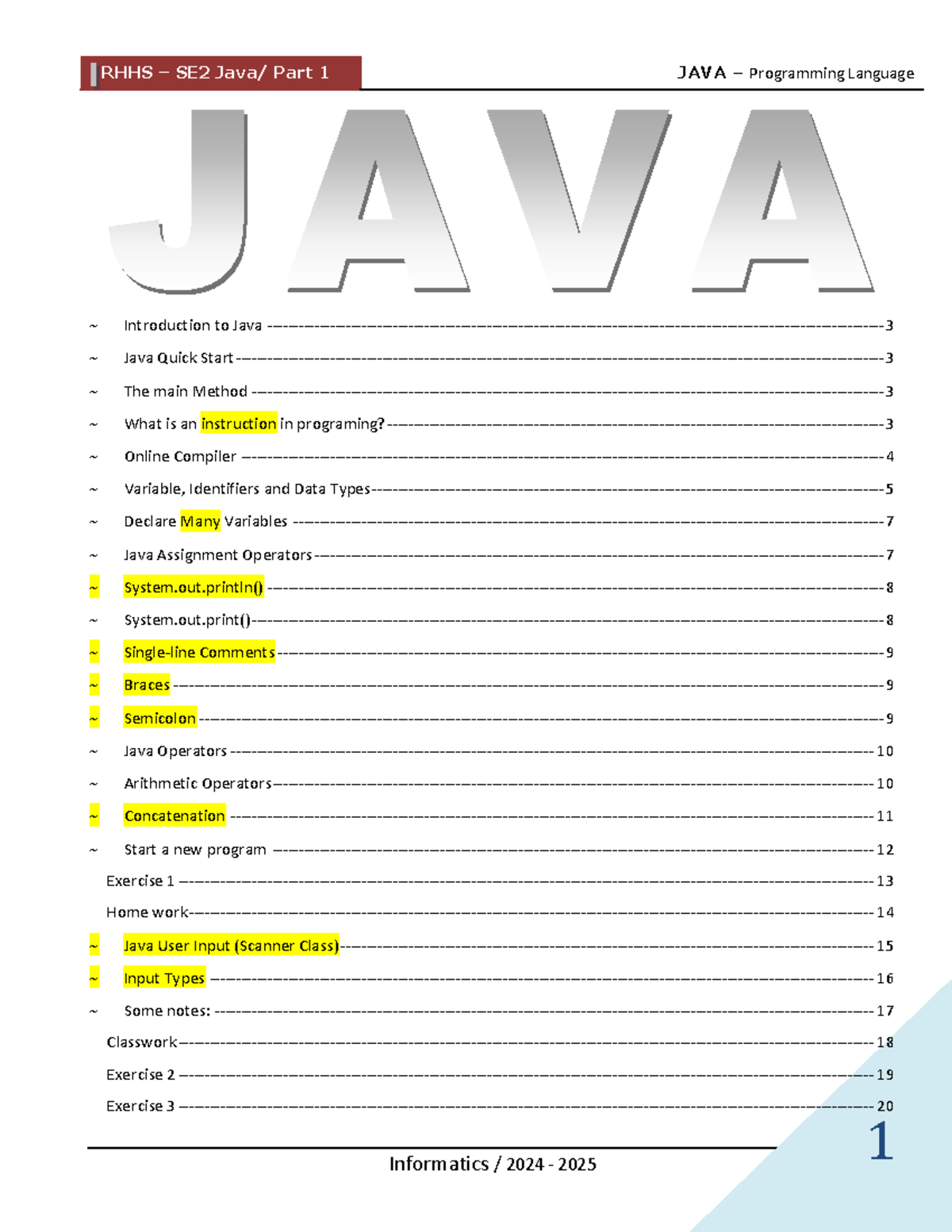 SE2 - JAVA Programming Language Part 1: Introduction & Exercises - Studocu