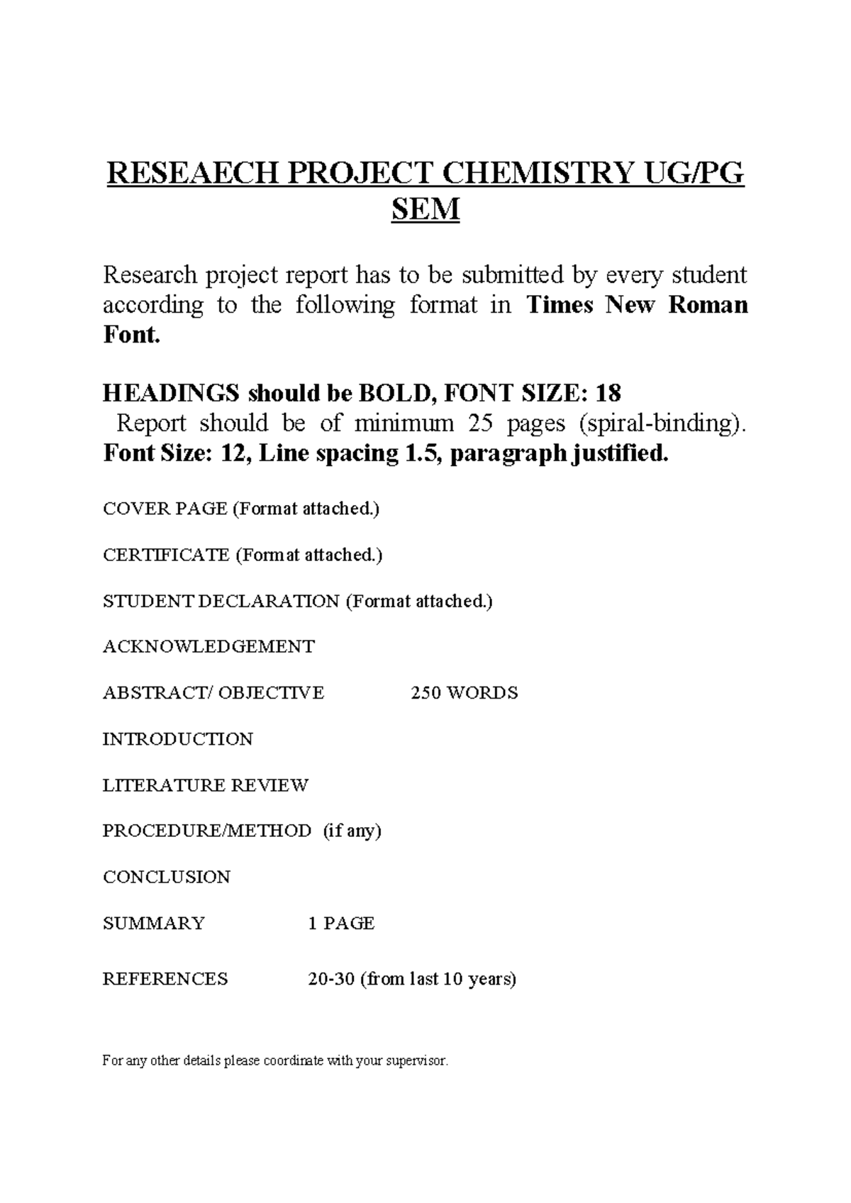 CHEM SEM Research Project Report Guidelines and Format - Studocu