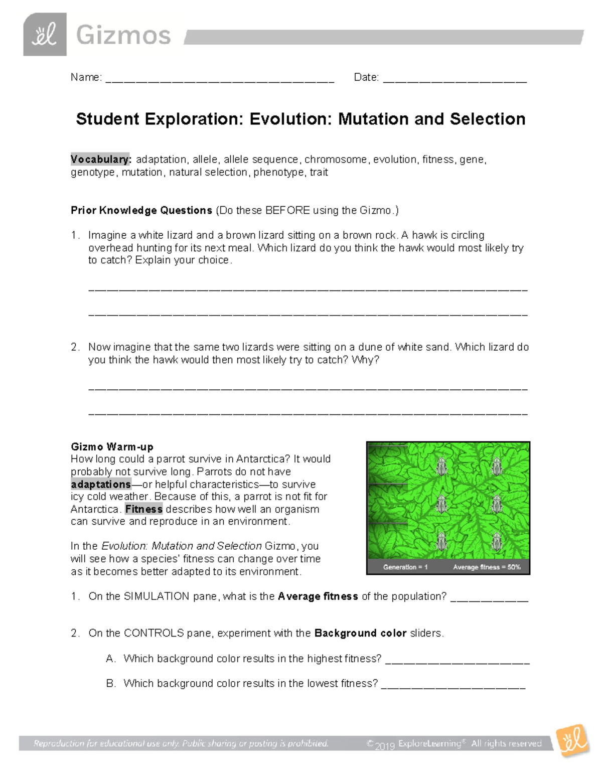Exploring Evolution: Mutation & Selection in Gizmo (BIO 101) - Studocu