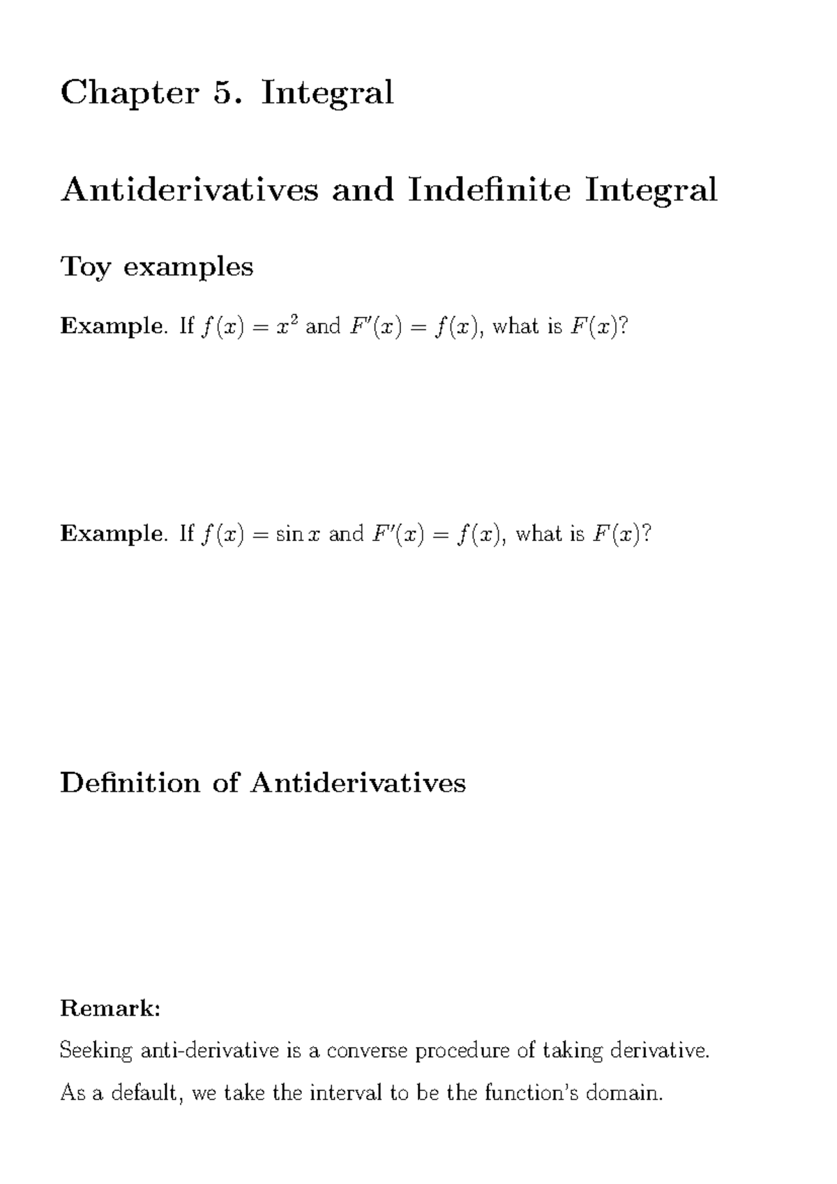DS MA1508 Chapter 5: Integral Antiderivatives & Indefinite Integrals ...