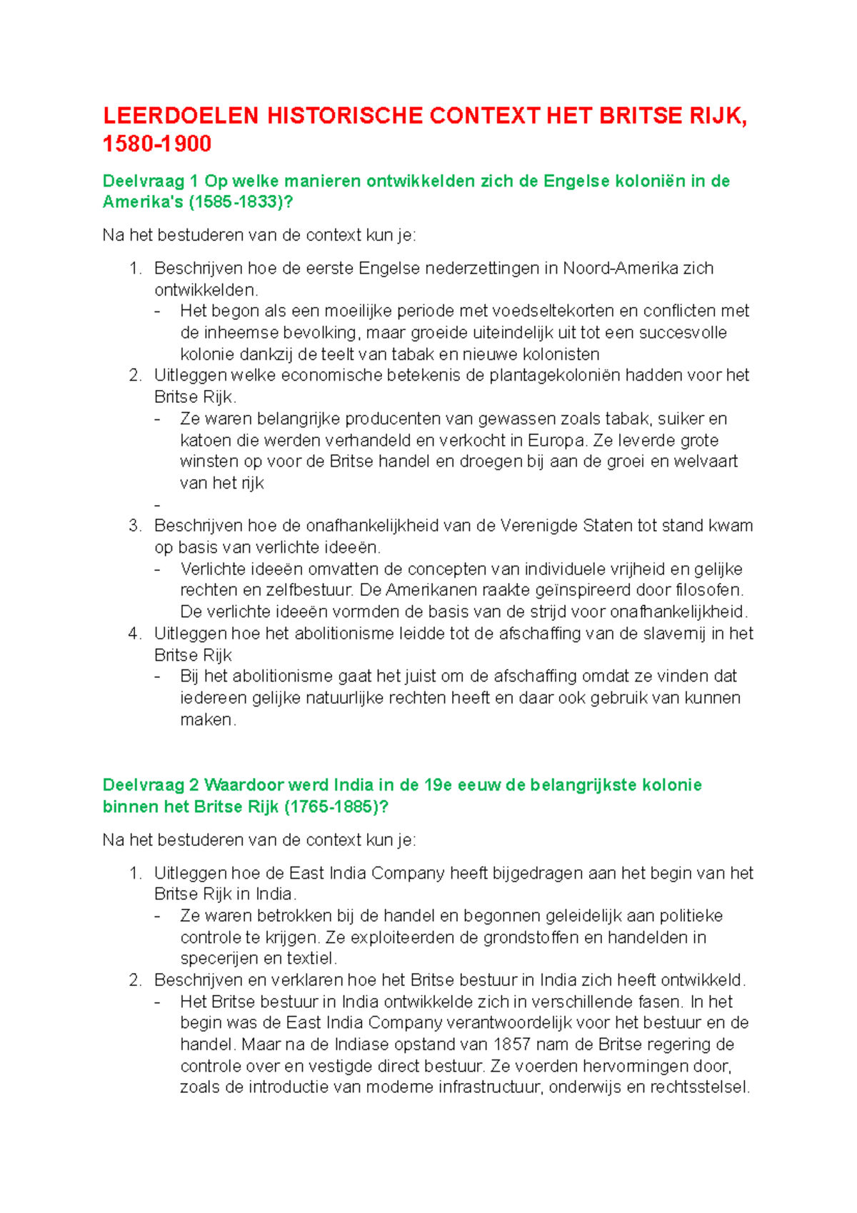 C1 Het Britse Rijk - Kernleerdoelen en Ontwikkelingen 1580-1900 ...