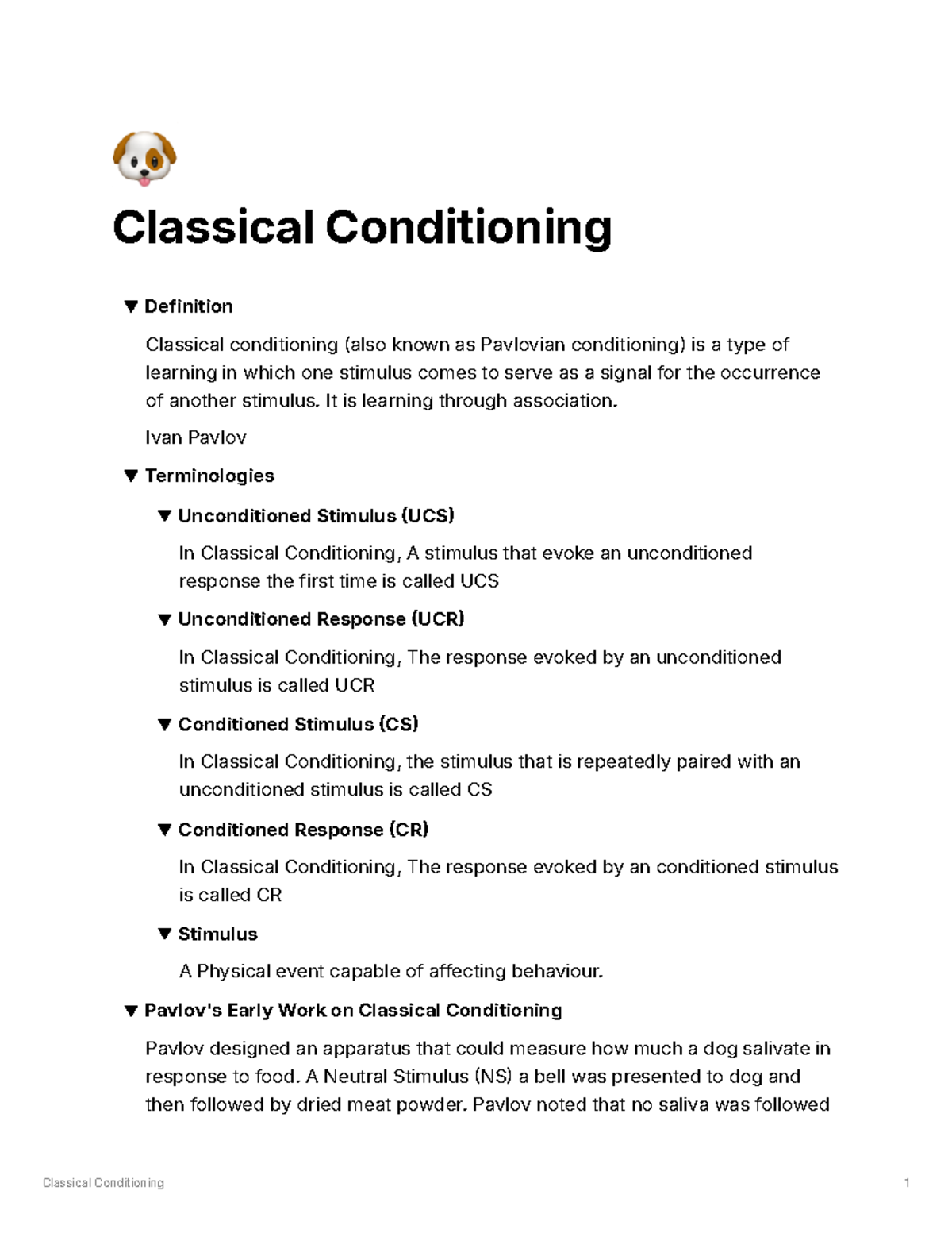 Classical Conditioning Overview: Key Concepts and Terminology - Studocu