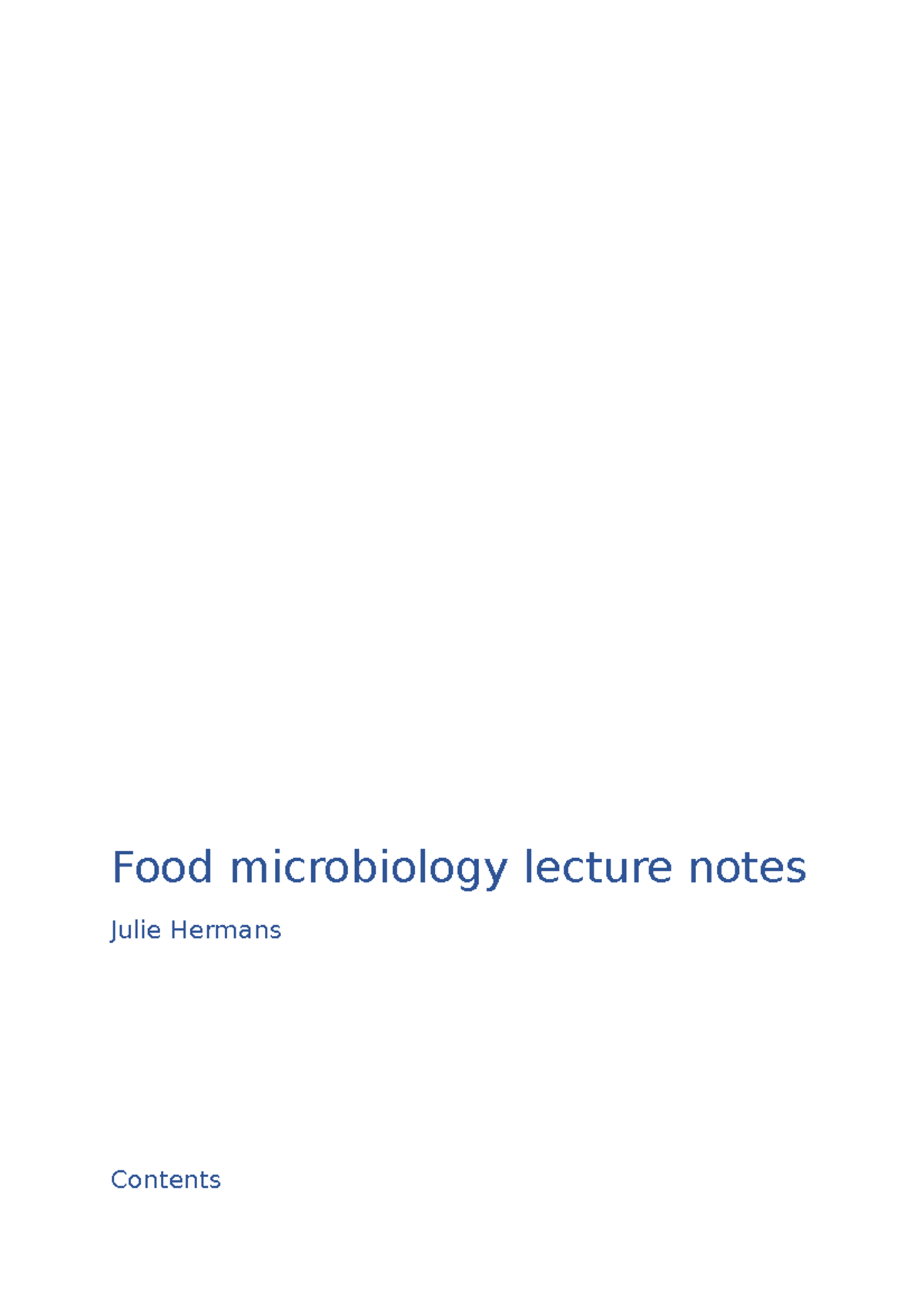 Lecture notes food microbiology - Food microbiology lecture notes Julie ...