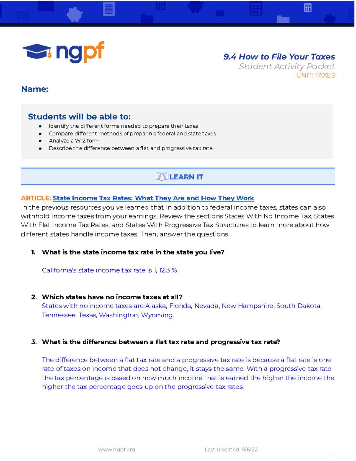 How to File Your Taxes - Student Activity Packet (Unit: Taxes) - Studocu