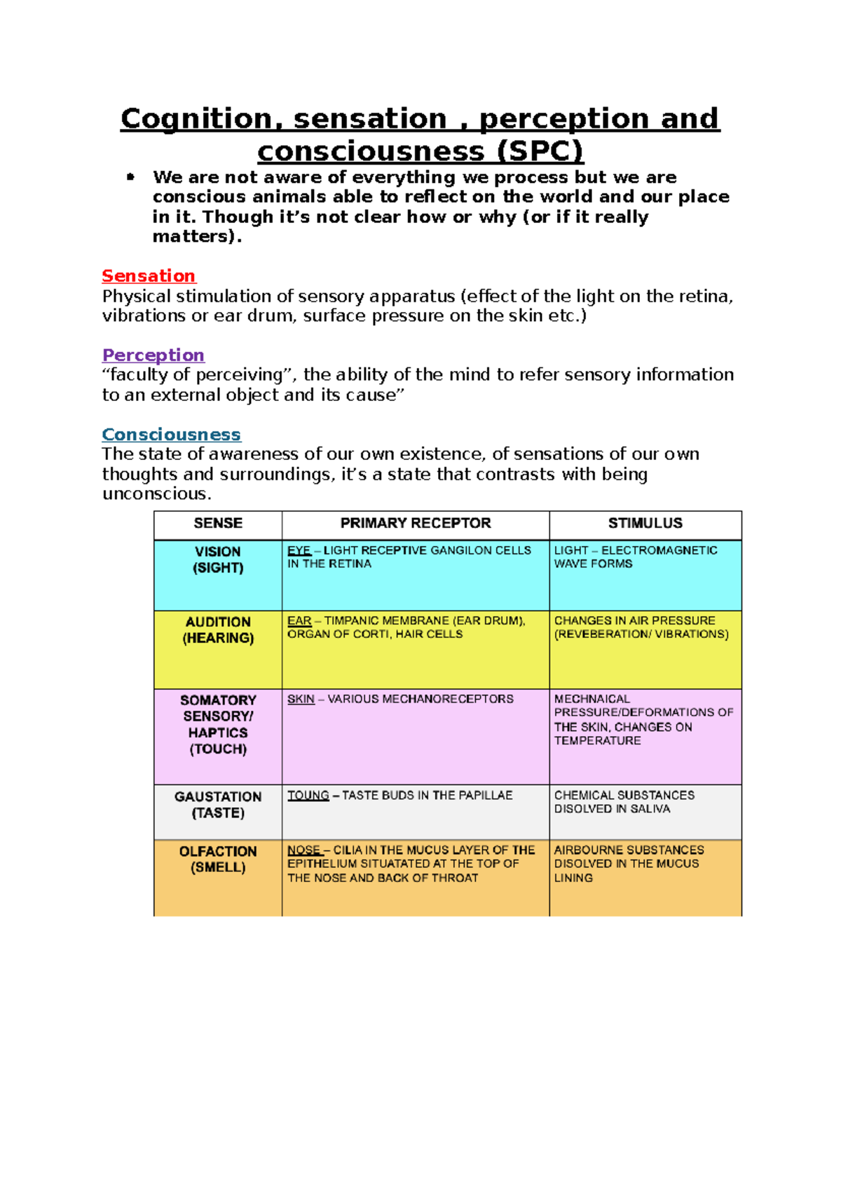 Cognition sensation perception - Cognition, sensation , perception and ...