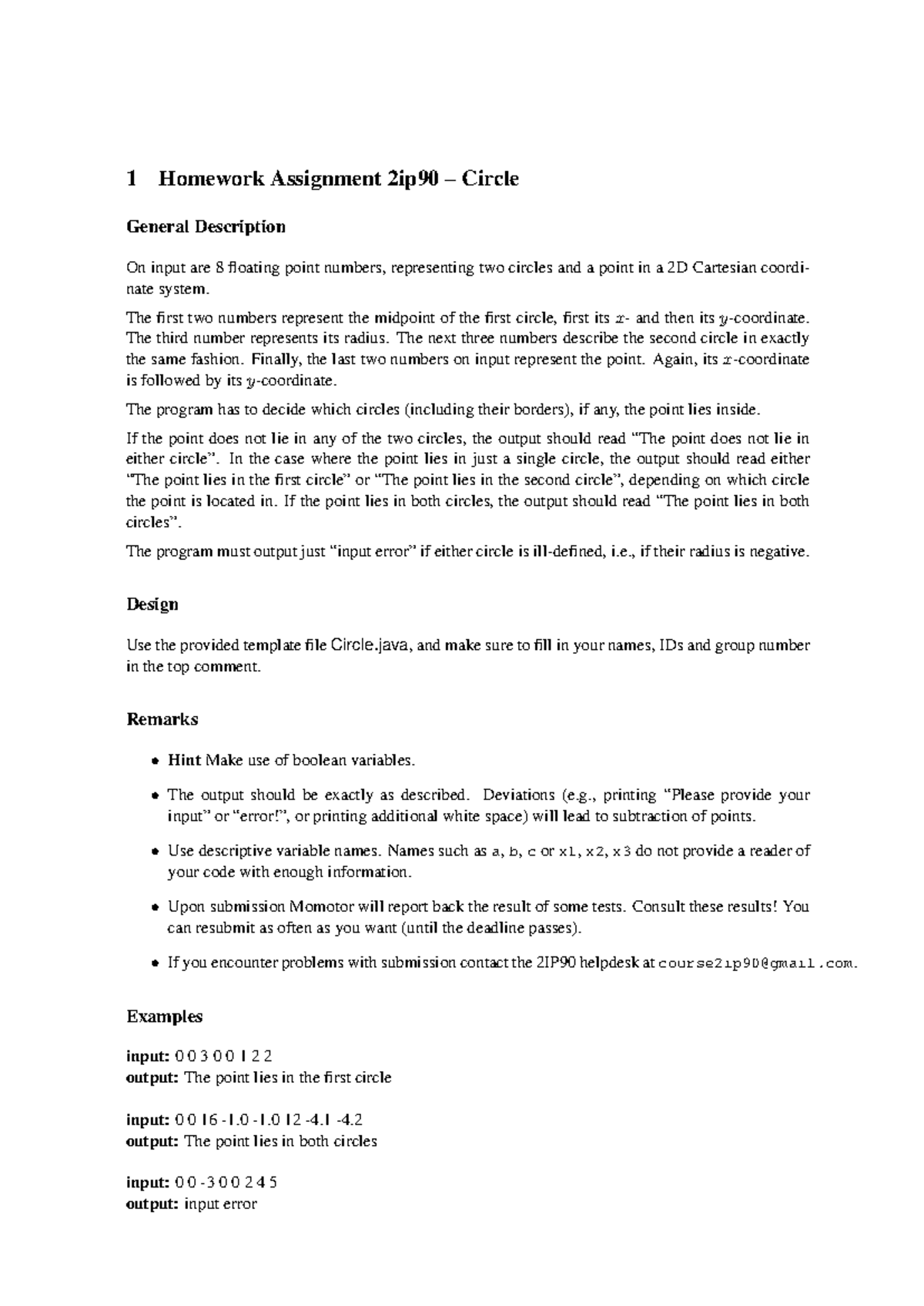 Homework 1-circle - 1 Homework Assignment 2ip90 – Circle General Description On input are 8 ...