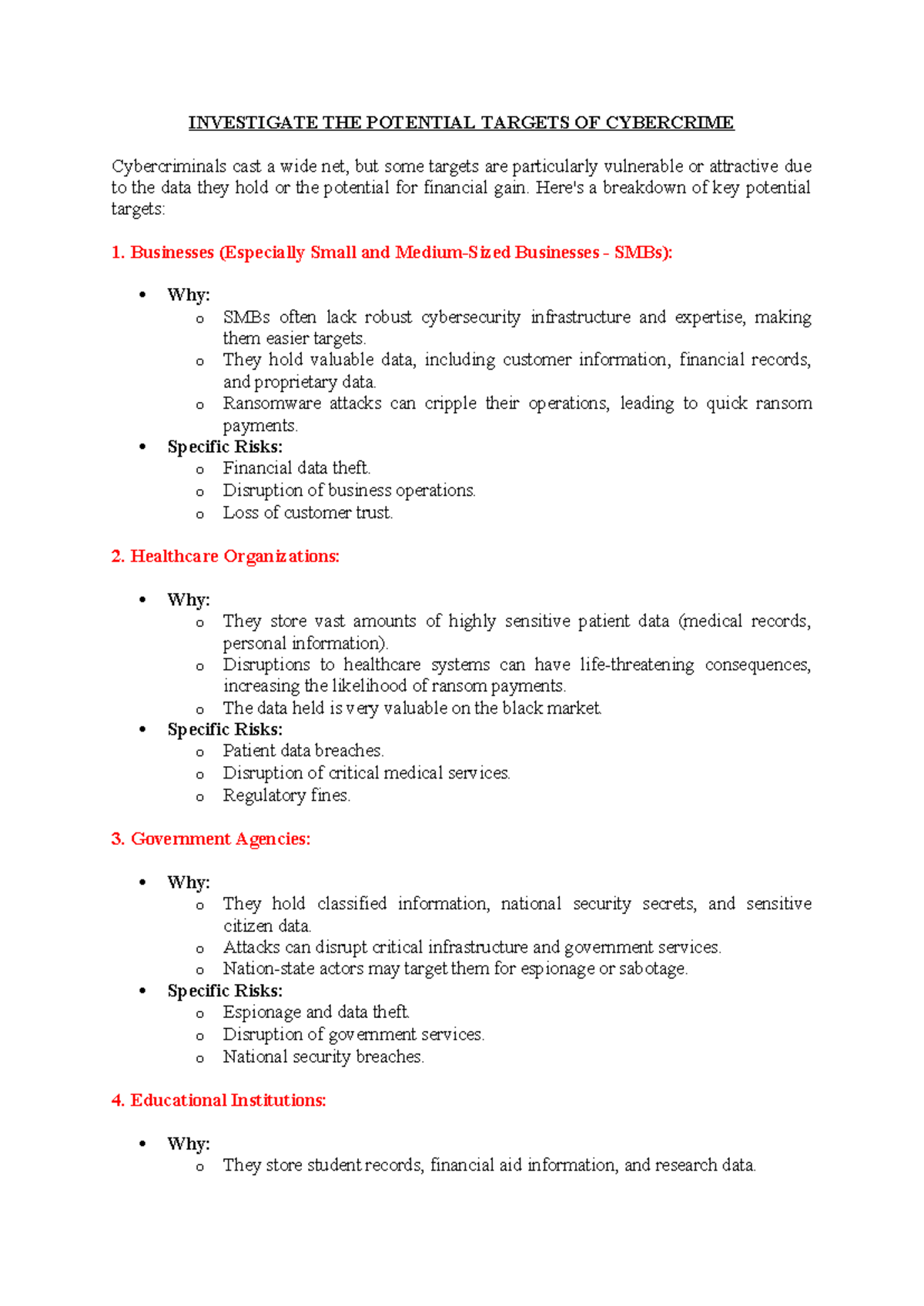 Cyber Crime Targets: Analyzing Vulnerabilities in SMBs, Healthcare, and ...
